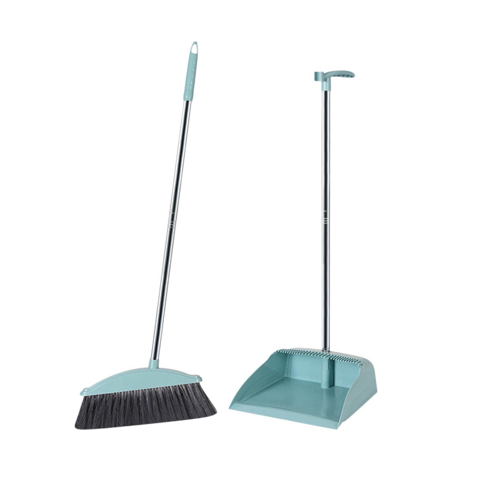 Long Handle Brooms and Dustpan Set, with Scraping Teeth, Stand Up Broom ...