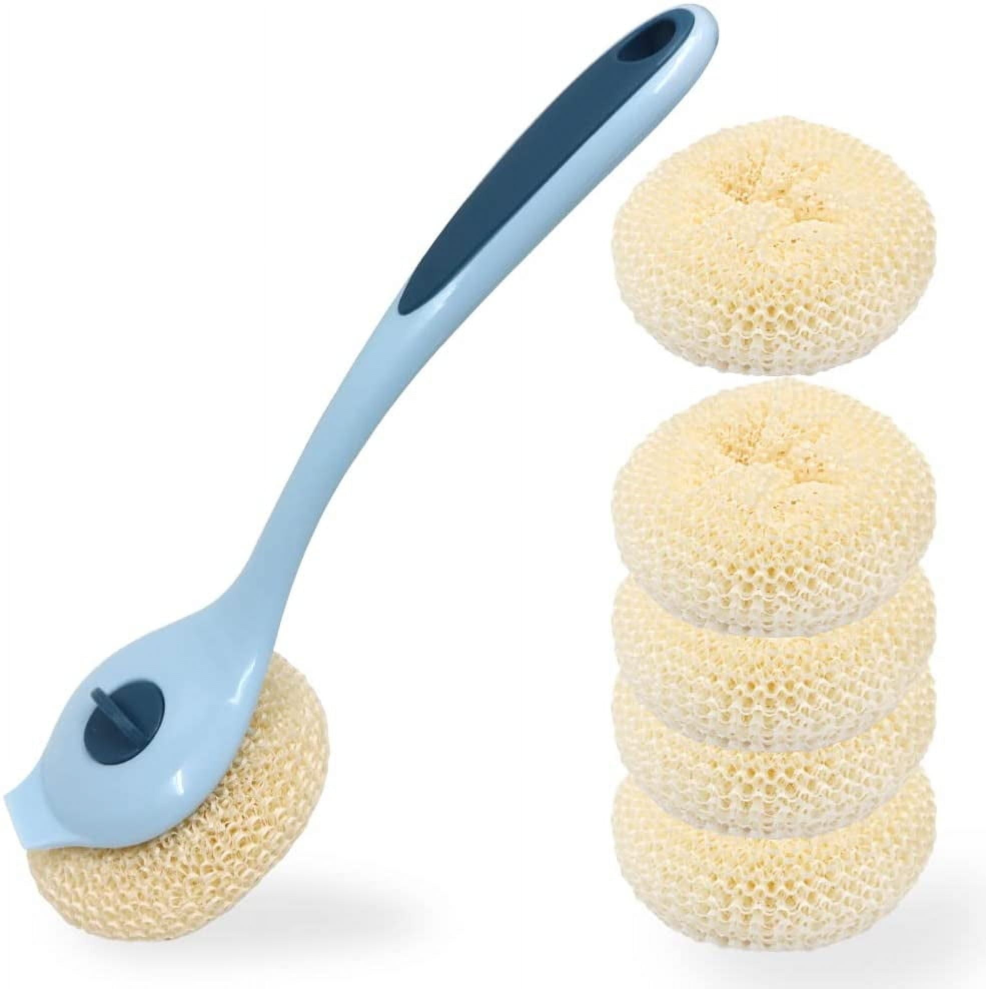 Long Handle Dish Scrubber with 5 Replacement s & Built-in Scraper, Pot ...