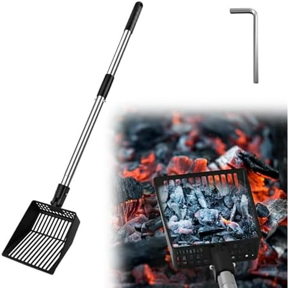 Long Handle Fireplace Ash Sifter, Hollow Out Metal Coal Shovel ...