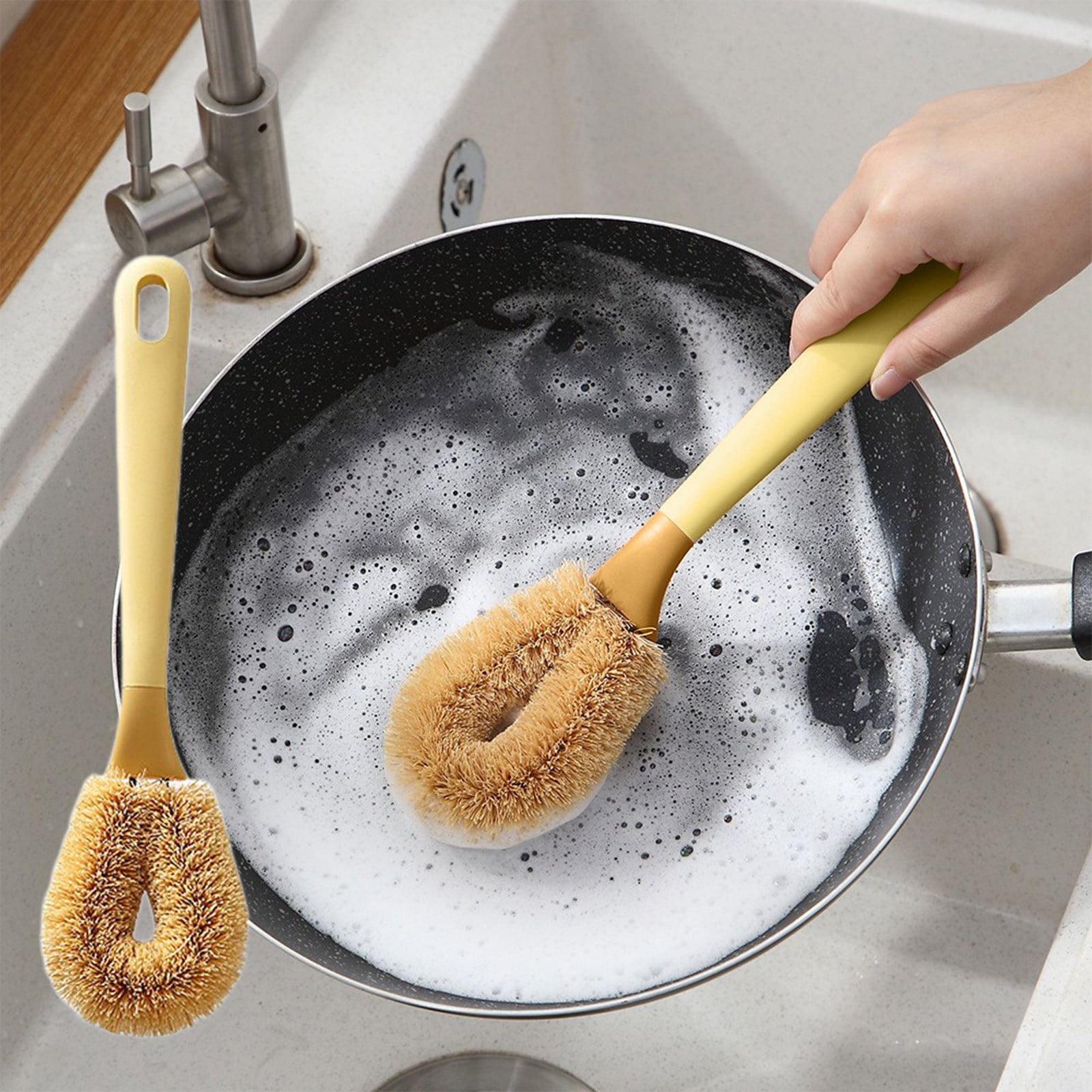 Long Handle Palm Bristle Pot Brush,Multipurpose Kitchen Cleaning Brush ...