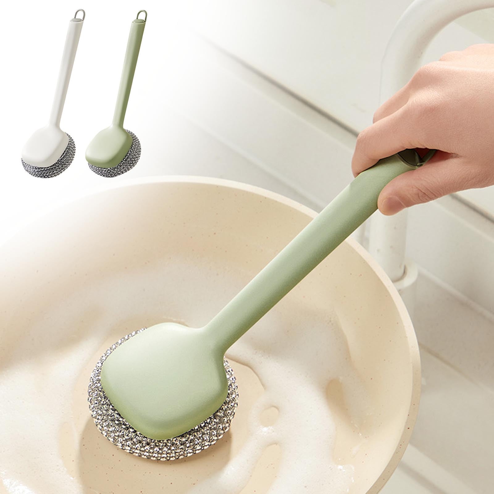 Long Handle Pot Brush | Kitchen Cleaning Tool | 360° Scrubber | Detachable Brush Head | Oil ...