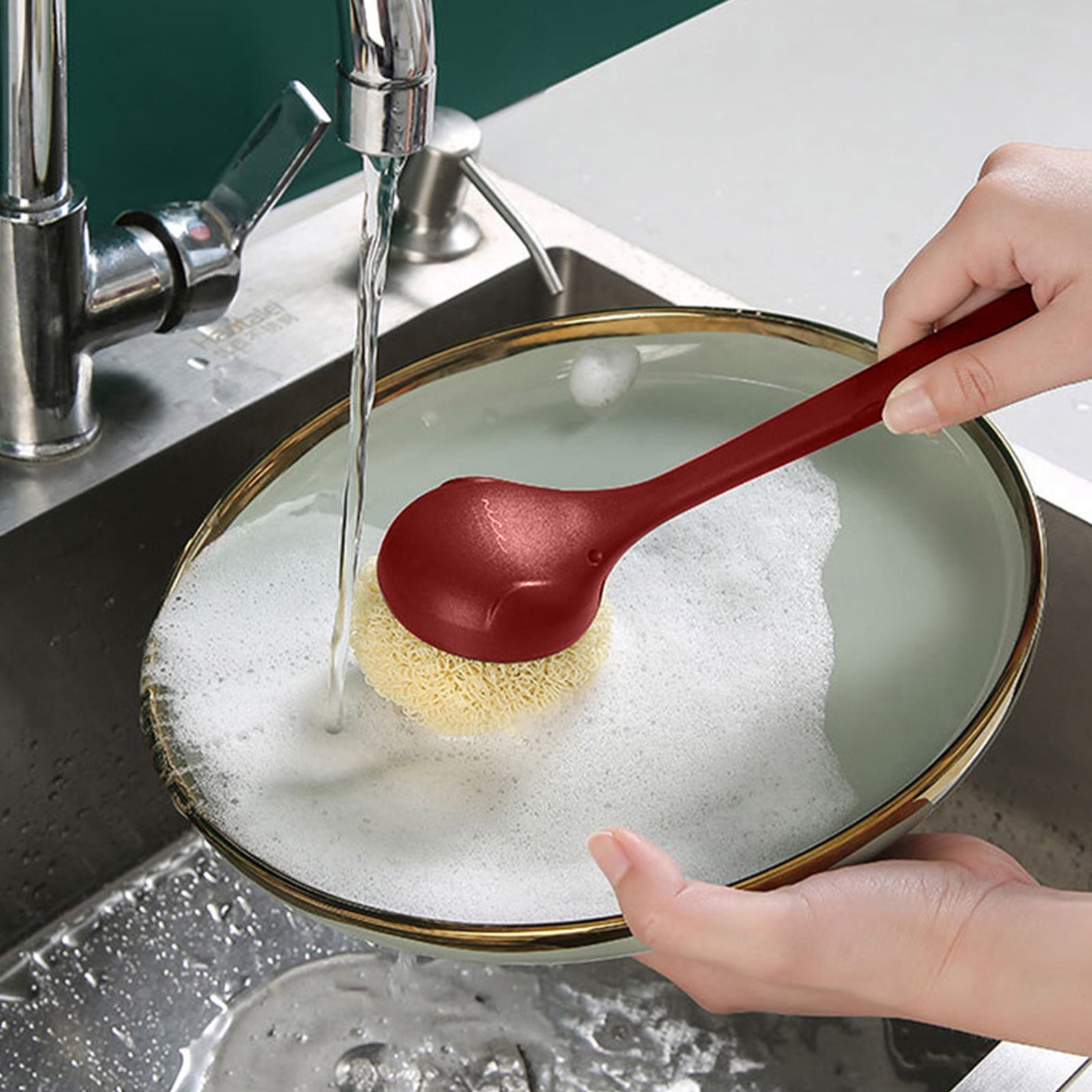 Long Handle Pot Cleaning Brush, Non-Scratch Heavy Duty Dish Bowl ...