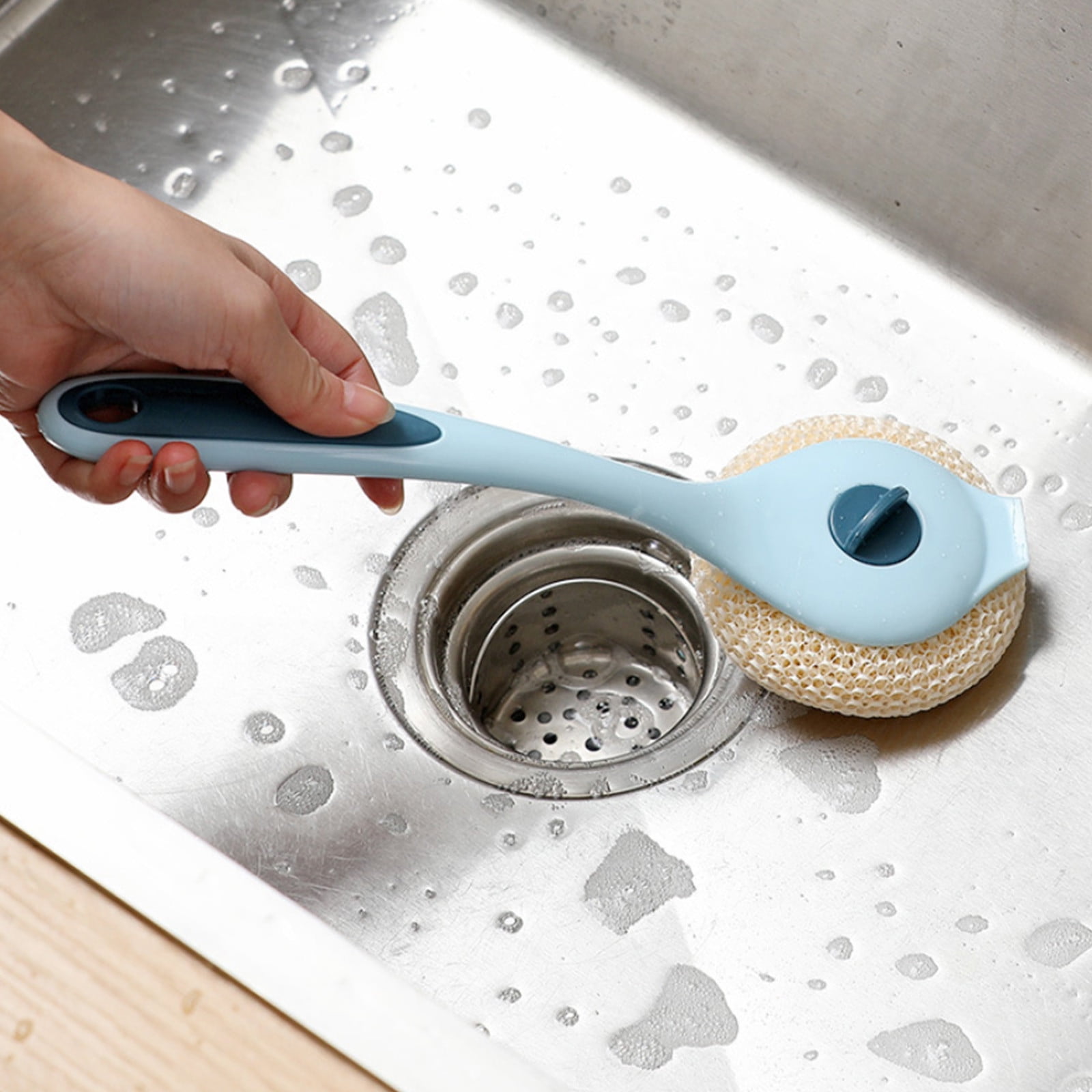 Long-Handle Pot Scrubber with Stainless Steel Scouring Ball, Heavy-Duty ...