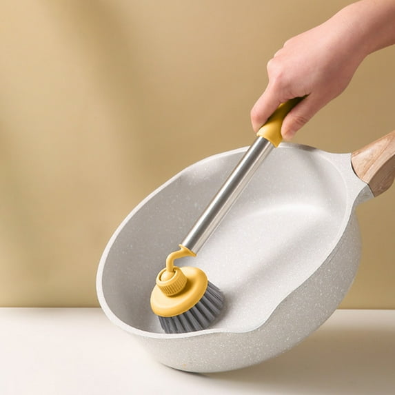 Long Handle Pot & Tile Cleaning Brush | 360° Rotating Head, Gentle on ...