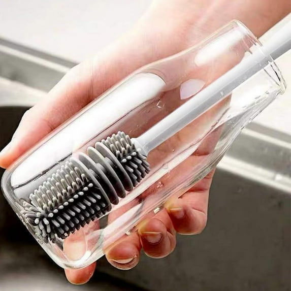 Long-Handle Silicone Cup Cleaning Brush, 360° Flexible Bottle Cleaner ...
