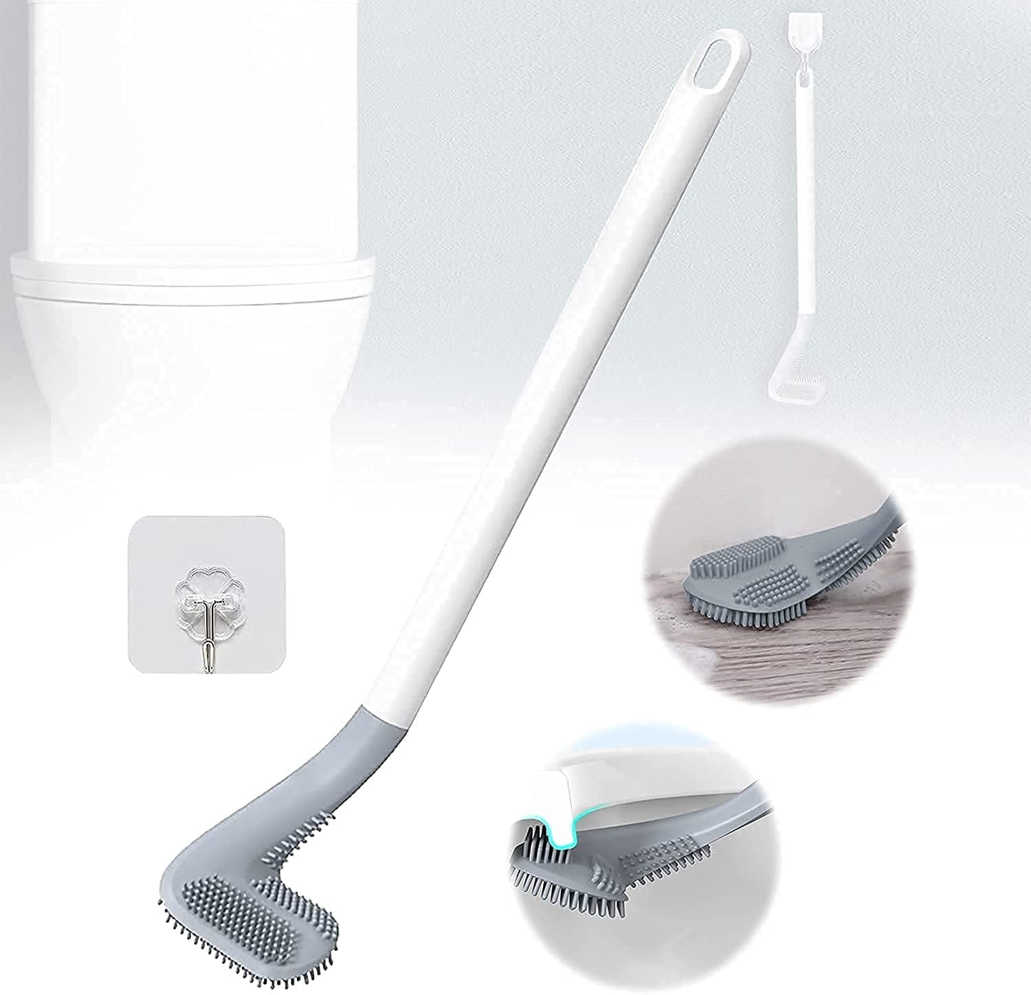 Long Handle Silicone Toilet Brush Golf Brush Head Toilet Cleaner Brush ...