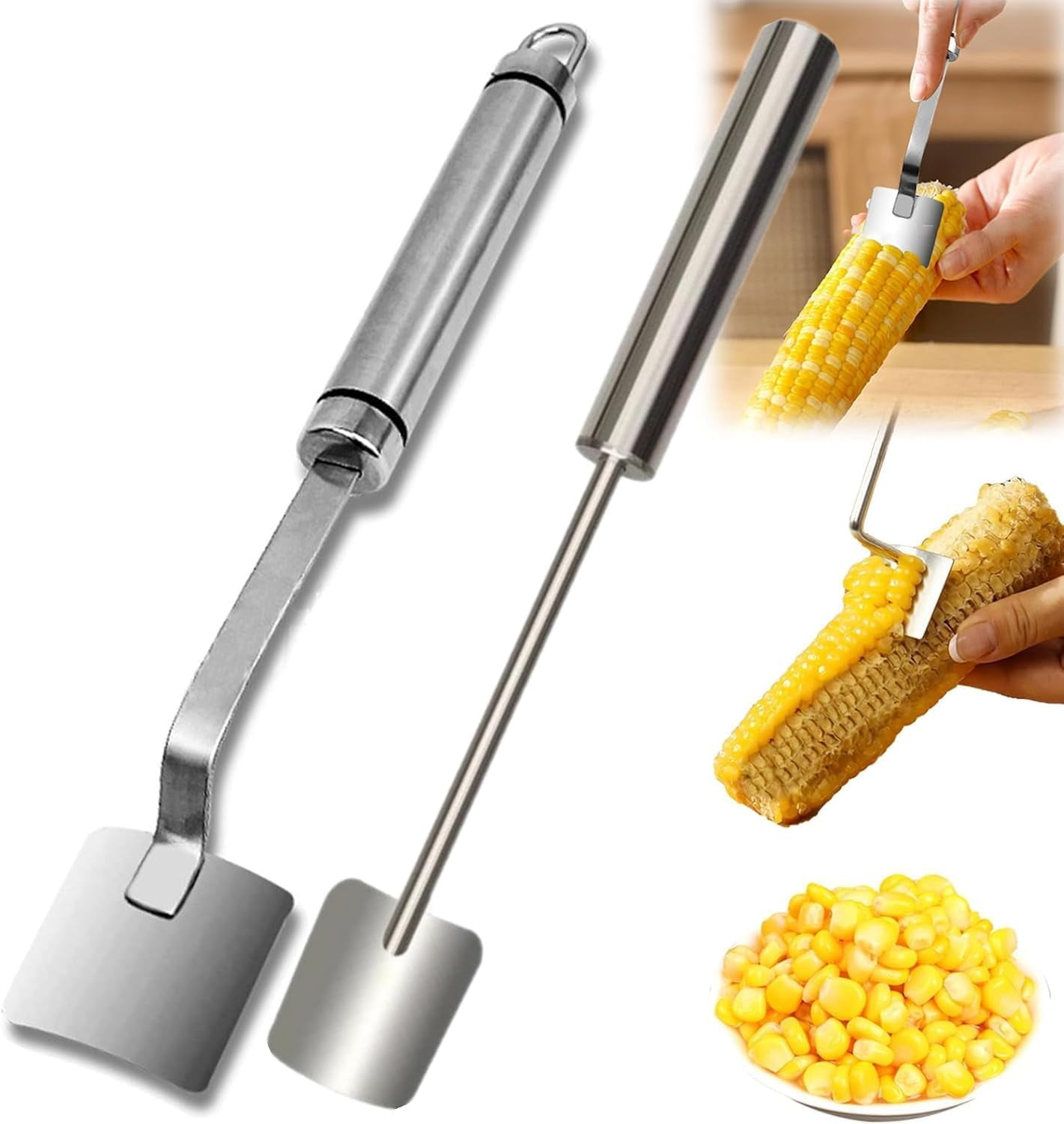 JOWNEEL Long Handle Stainless Steel Corn Peeler, Corn Cob Stripping ...