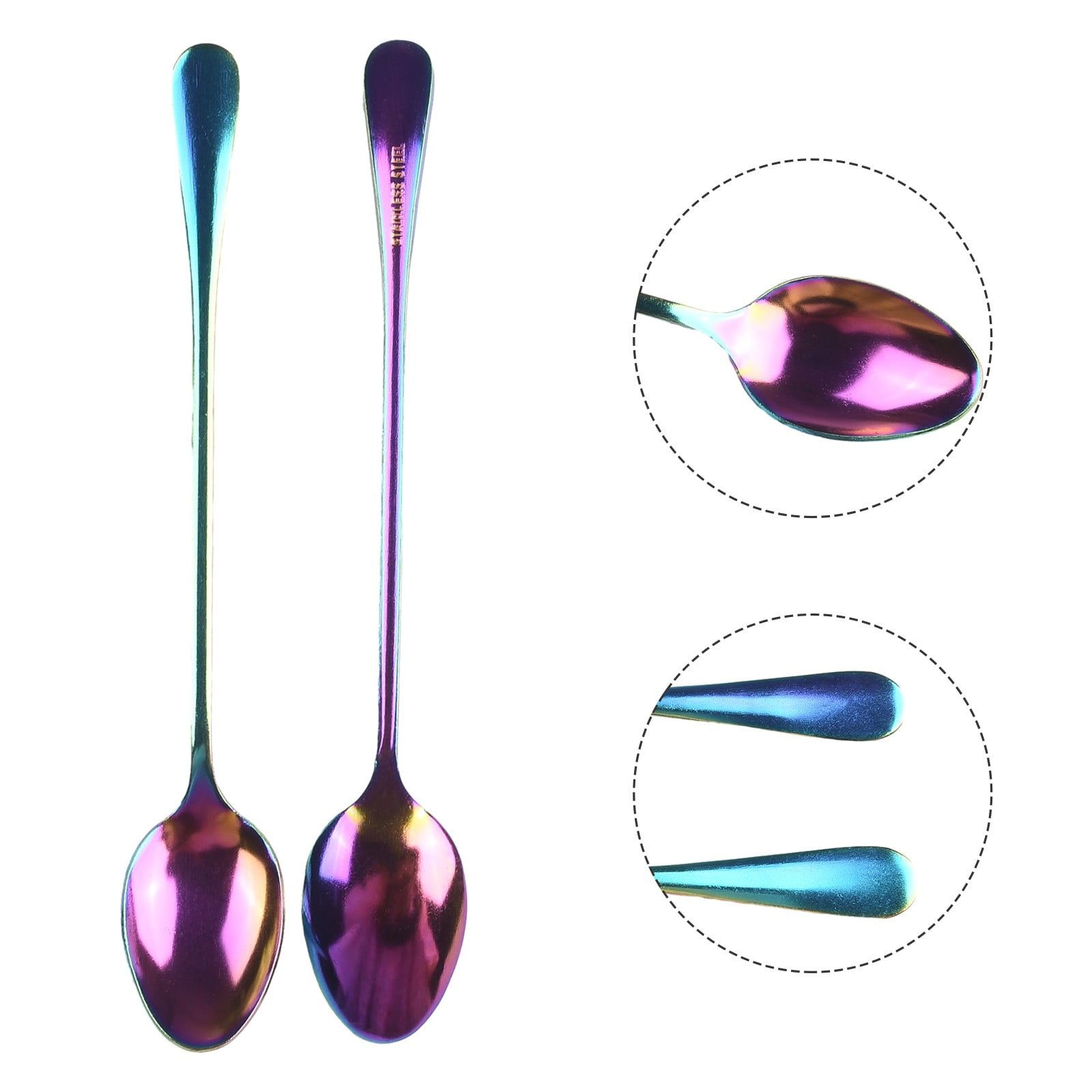 Long Handle Stainless Steel Spoons Iridescent Rainbow Set of 4 for ...