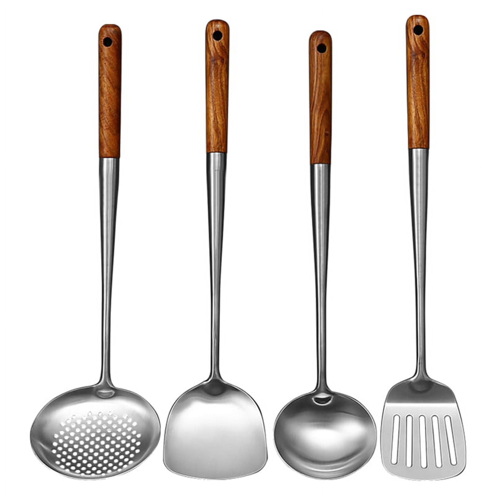Long Handle Stainless Steel Wok Kitchen Slotted Turner Rice Spoon Ladle ...