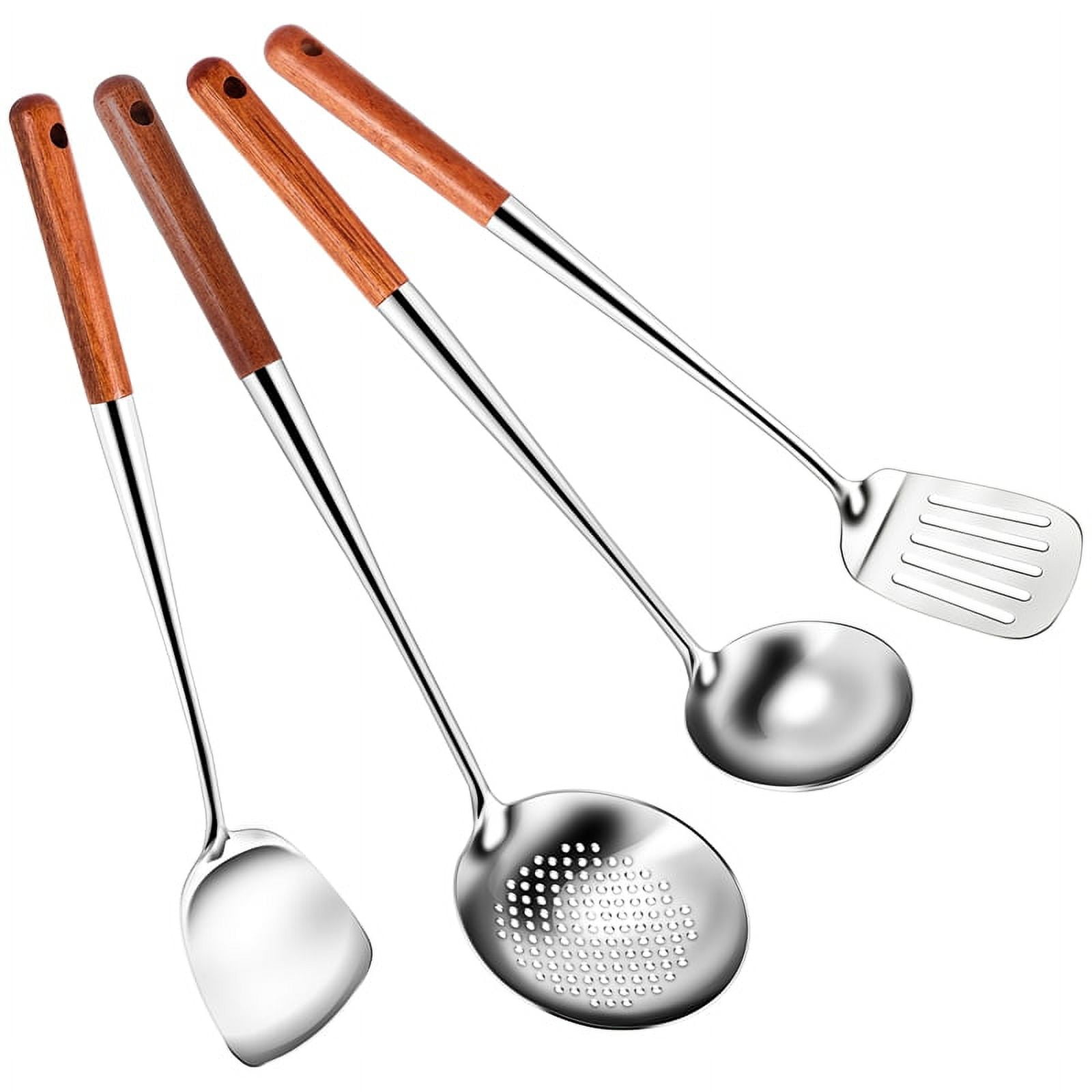 Long Handle Stainless Steel Wok Spatula Kitchen Slotted Turner Rice ...