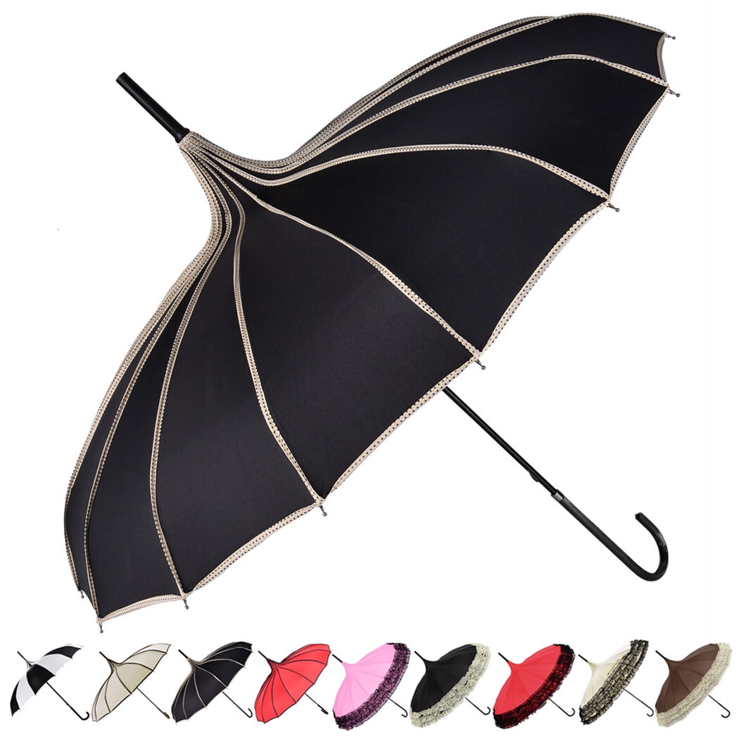 Long Handle Sun Umbrella, Retro Pagoda Parasol Umbrella, UV Protection ...