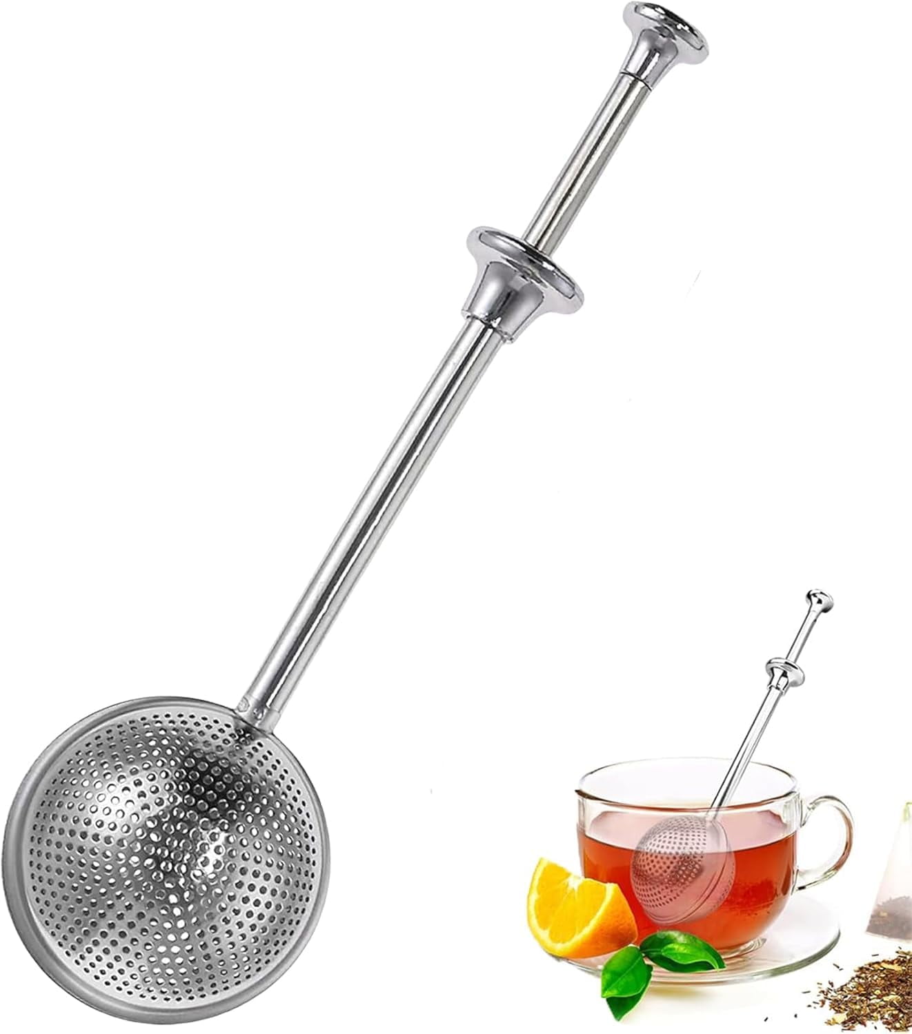 Long Handle Tea Infuser Ball 17cm Telescopic Handle 5cm Stainless Steel ...