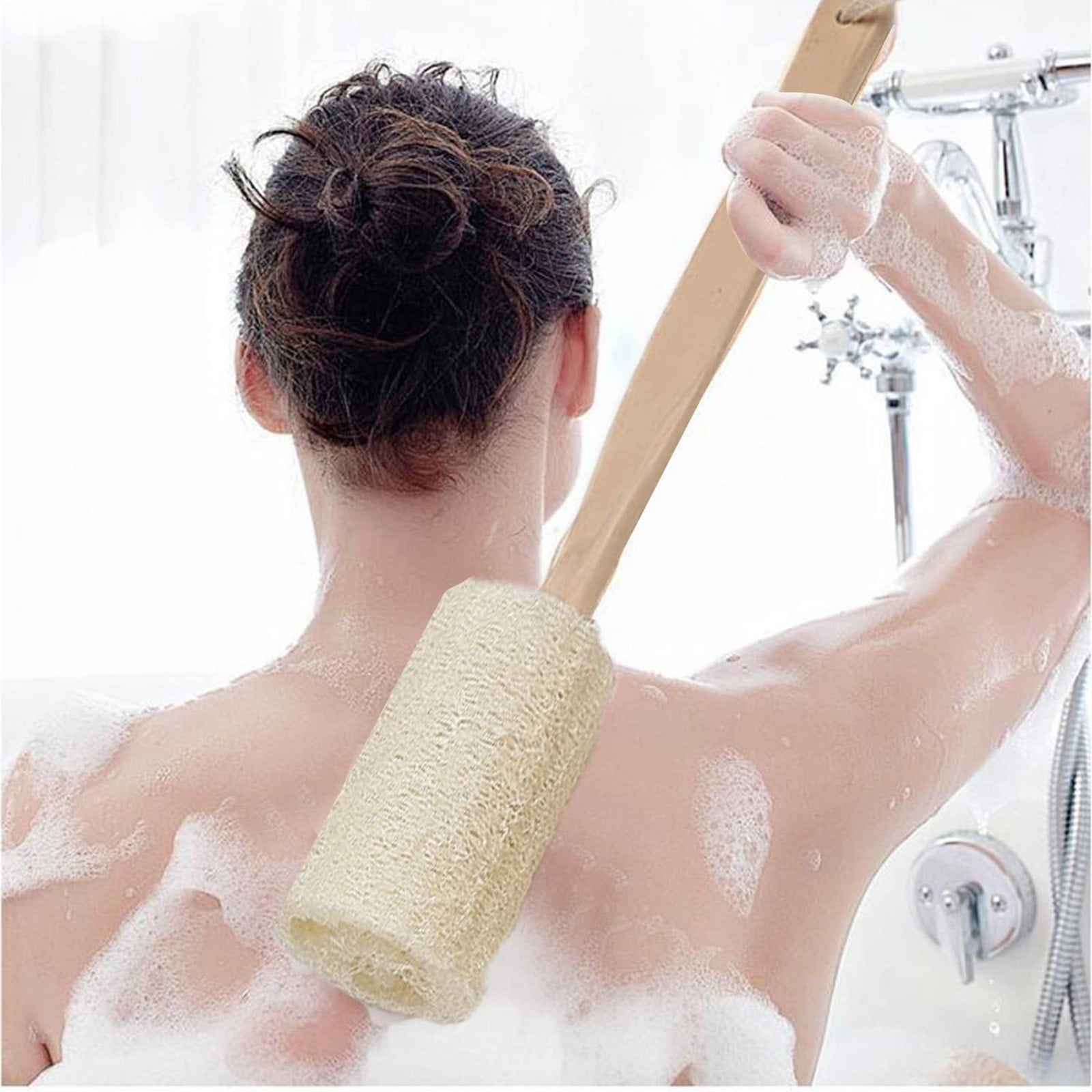Long Handled Loofah Scrub Brush Exfoliating Back Massager Shower Bath ...