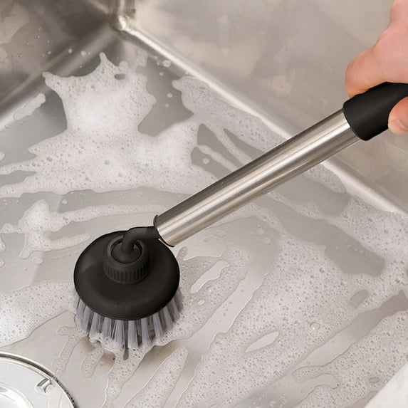Long-Handled Pot Brush, Kitchen Cleaning Brush, 360-Degree Rotating ...