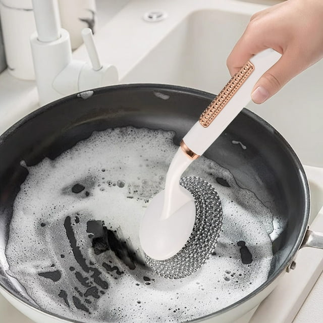 Long Handled Pot Brush, Steel Wool Replacement Head, Non-Damaging ...
