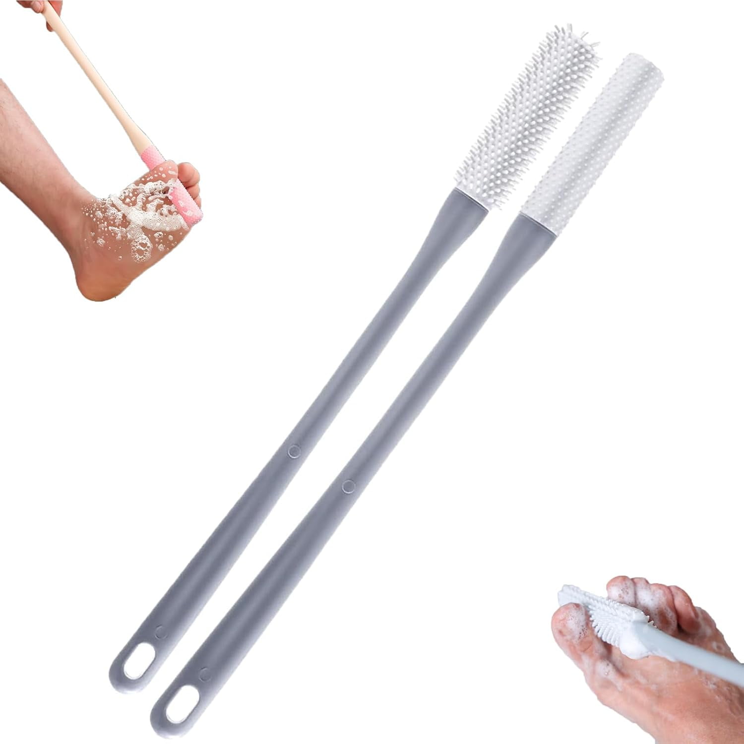Long Handled Silicone Toe Crevice Cleaning Brush & Exfoliating Brush ...