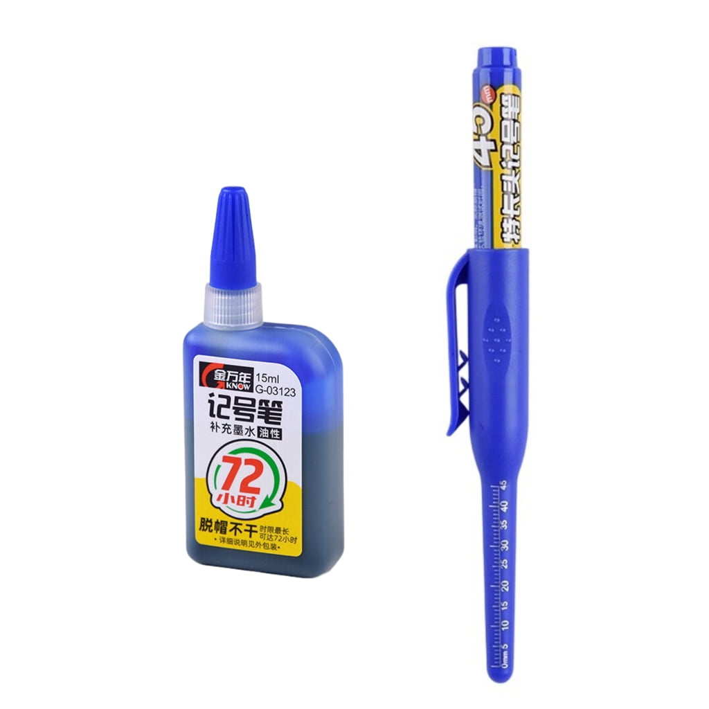 Long Head Marker Pen with Scale Black Redness Blue Long Tip Carpenter ...