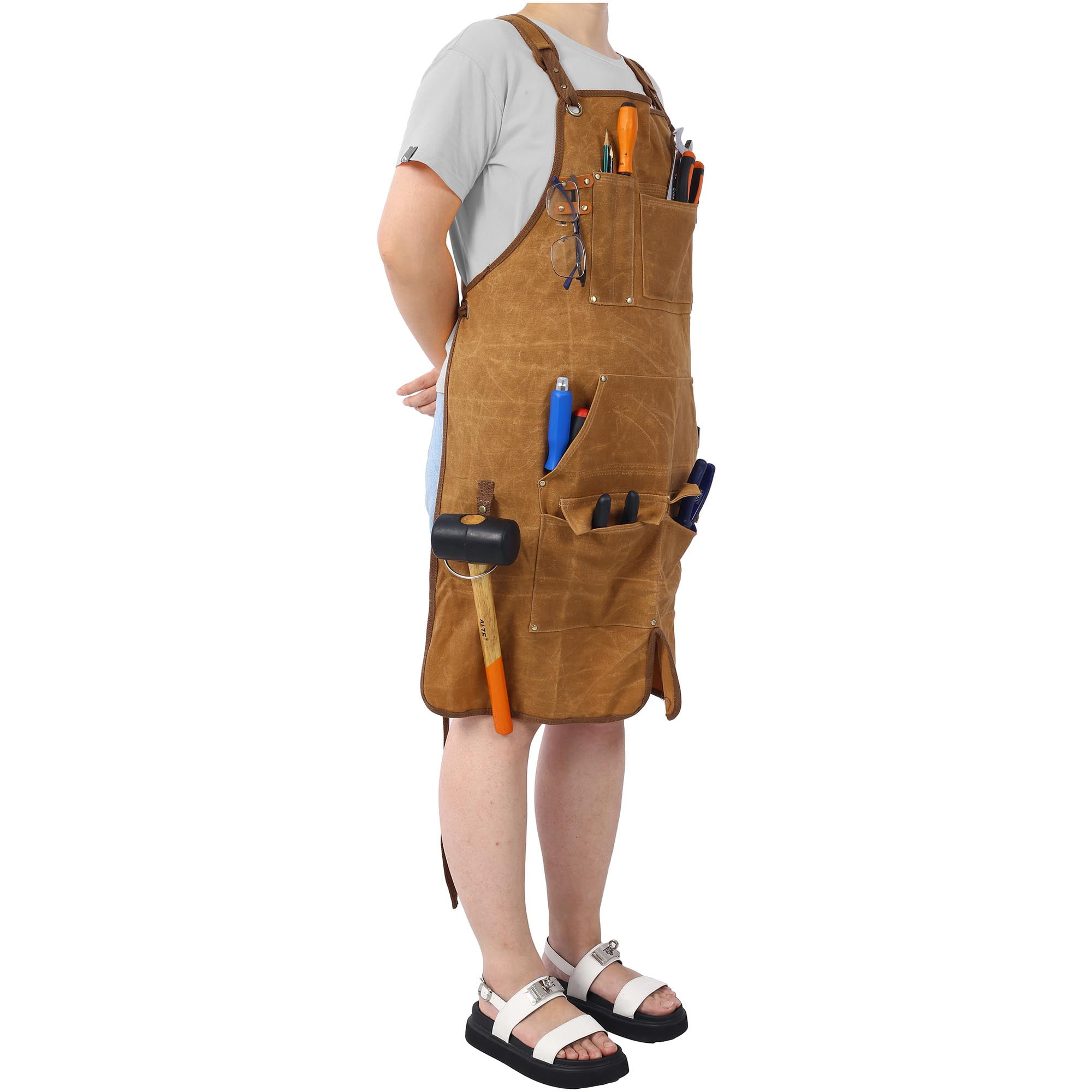 Long Heavy Duty Waxed Canvas Tool Apron, Carpenter Aprons, Woodworking ...