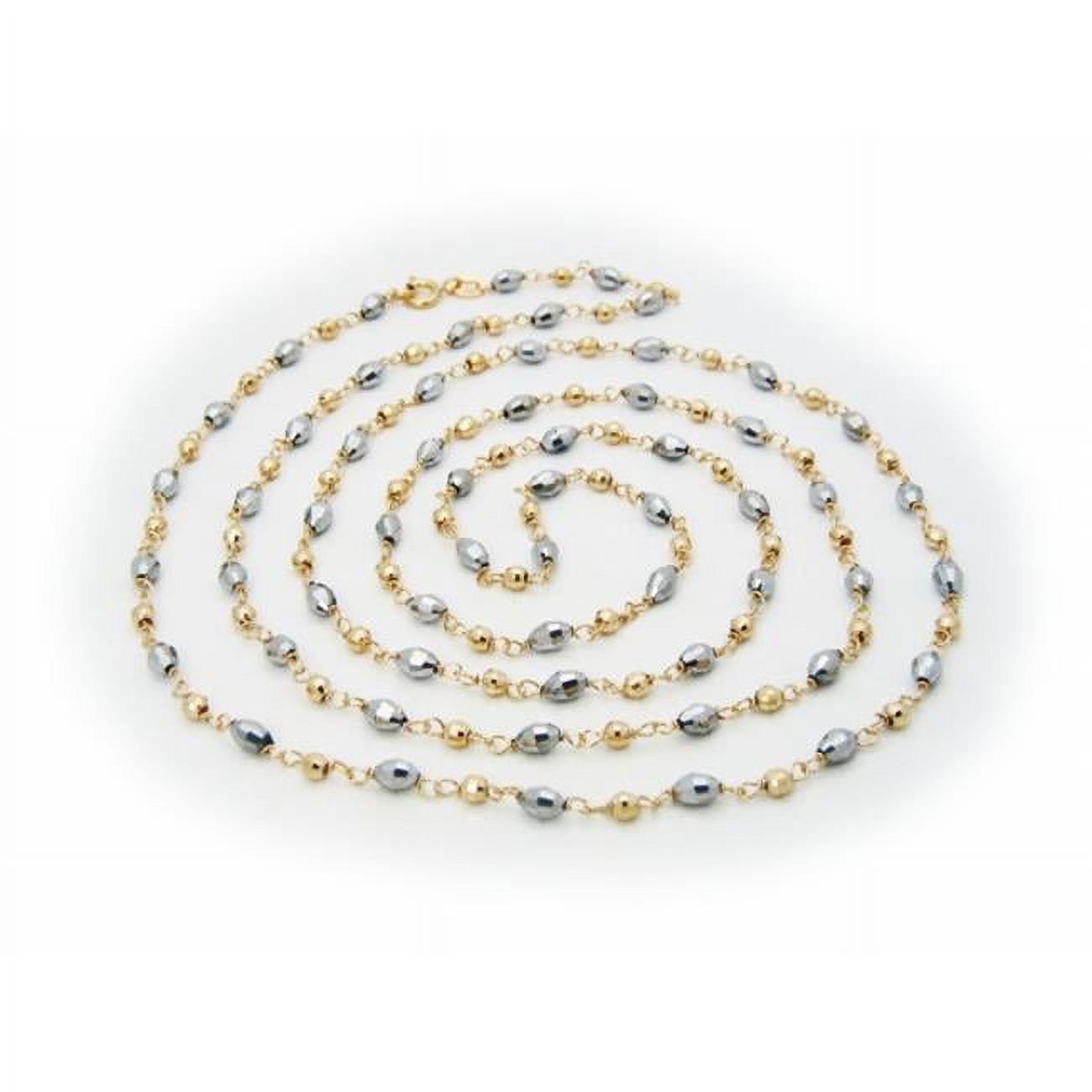 Long Hematite Silver Bead Necklace 18K Gold Plated Sterling SIlver, 40 ...