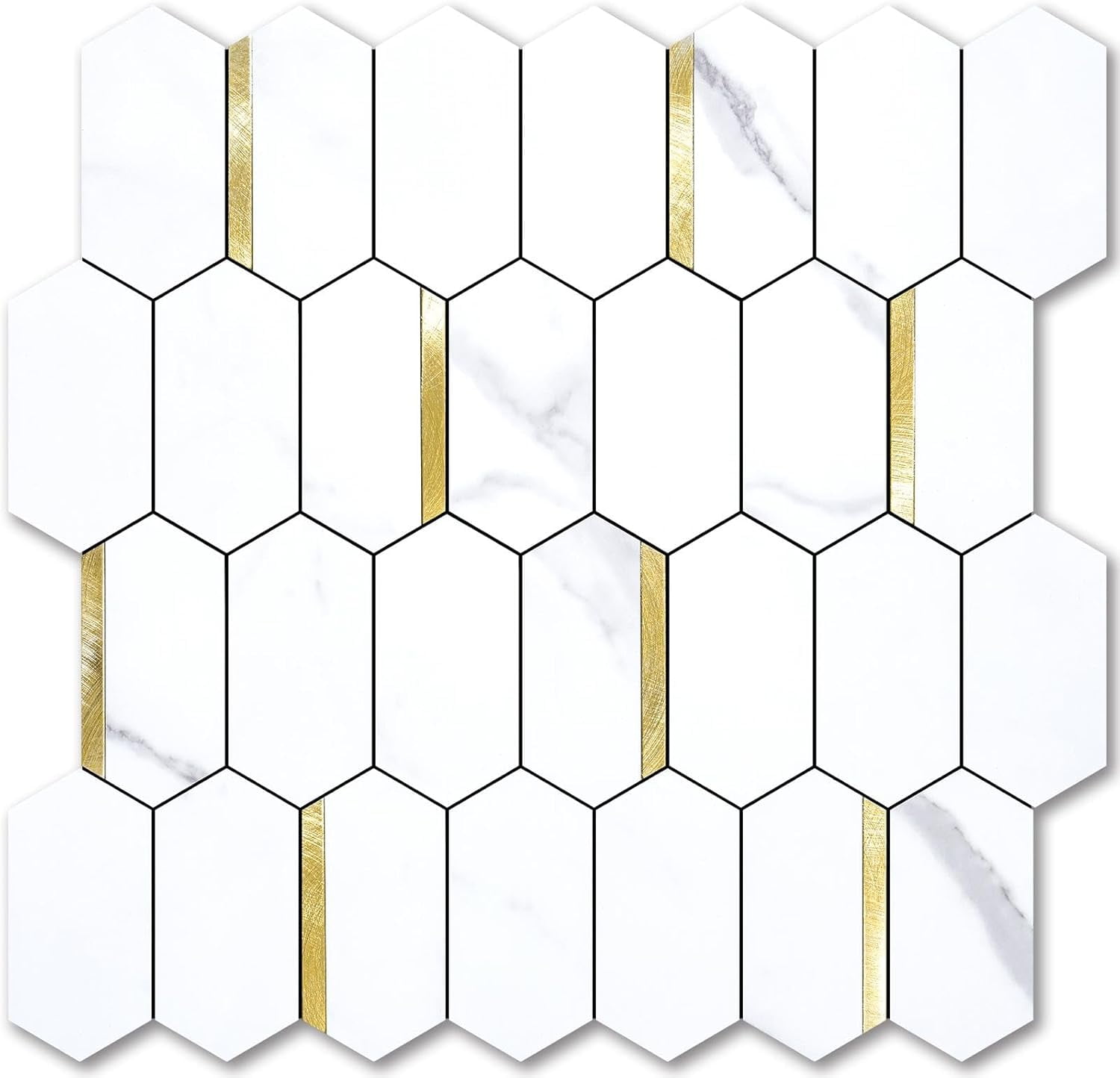 Long Hexagon Peel and Stick Backsplash Tile - 10 Sheets Self Adhesive ...