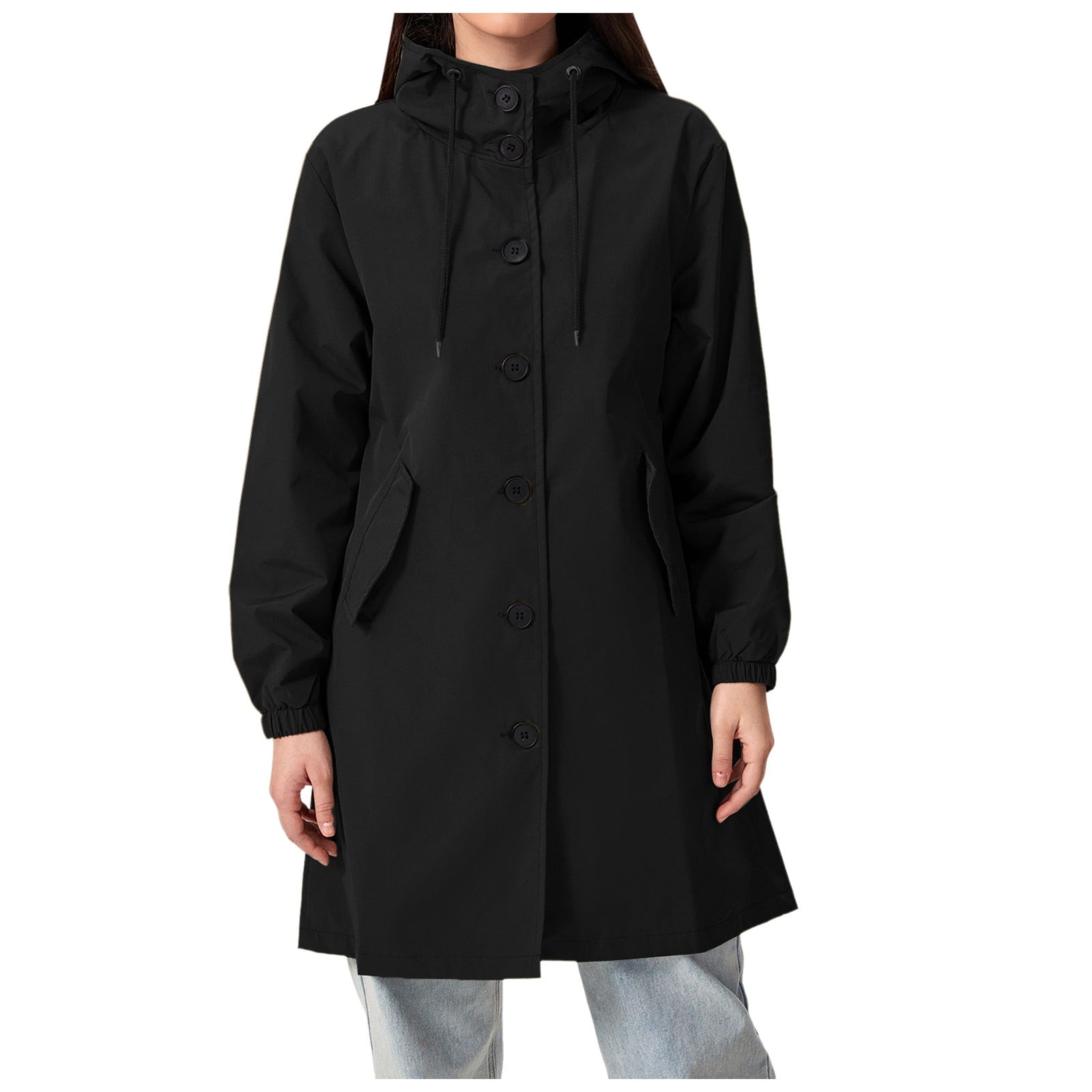 Long Hooded Anorak for Women Elegant Plus Size Windbreaker with ...