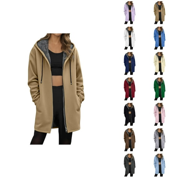 Long Hoodies for Women 2026 Winter Trendy Long Sleeve Thick Full Zipper ...