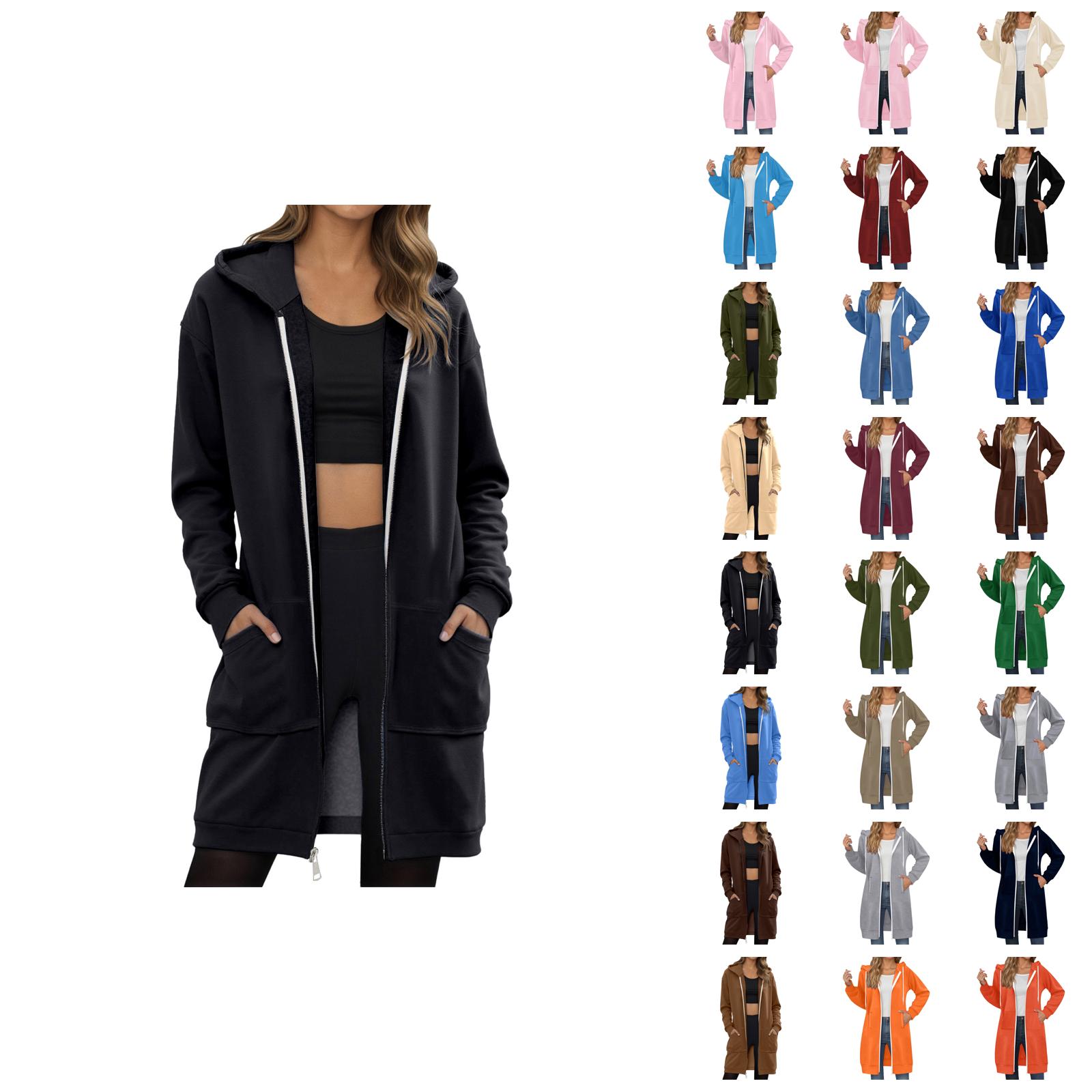 Long Hoodies for Women Zip Up Hooded Sweatshirt Casual Long Sleeve ...