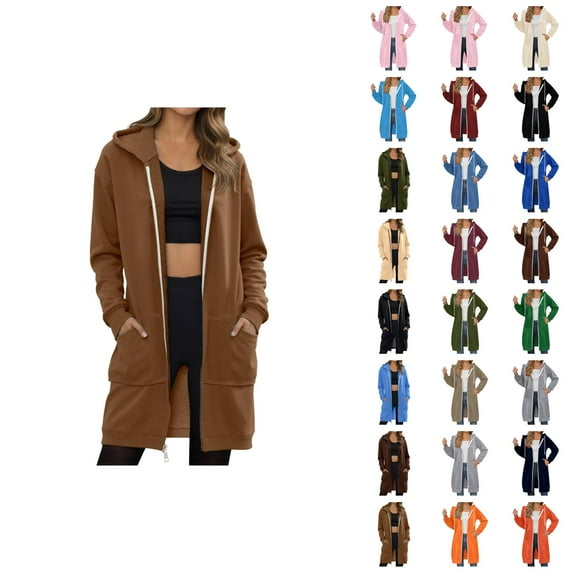 Long Hoodies for Women Zip Up Hooded Sweatshirt Casual Long Sleeve ...