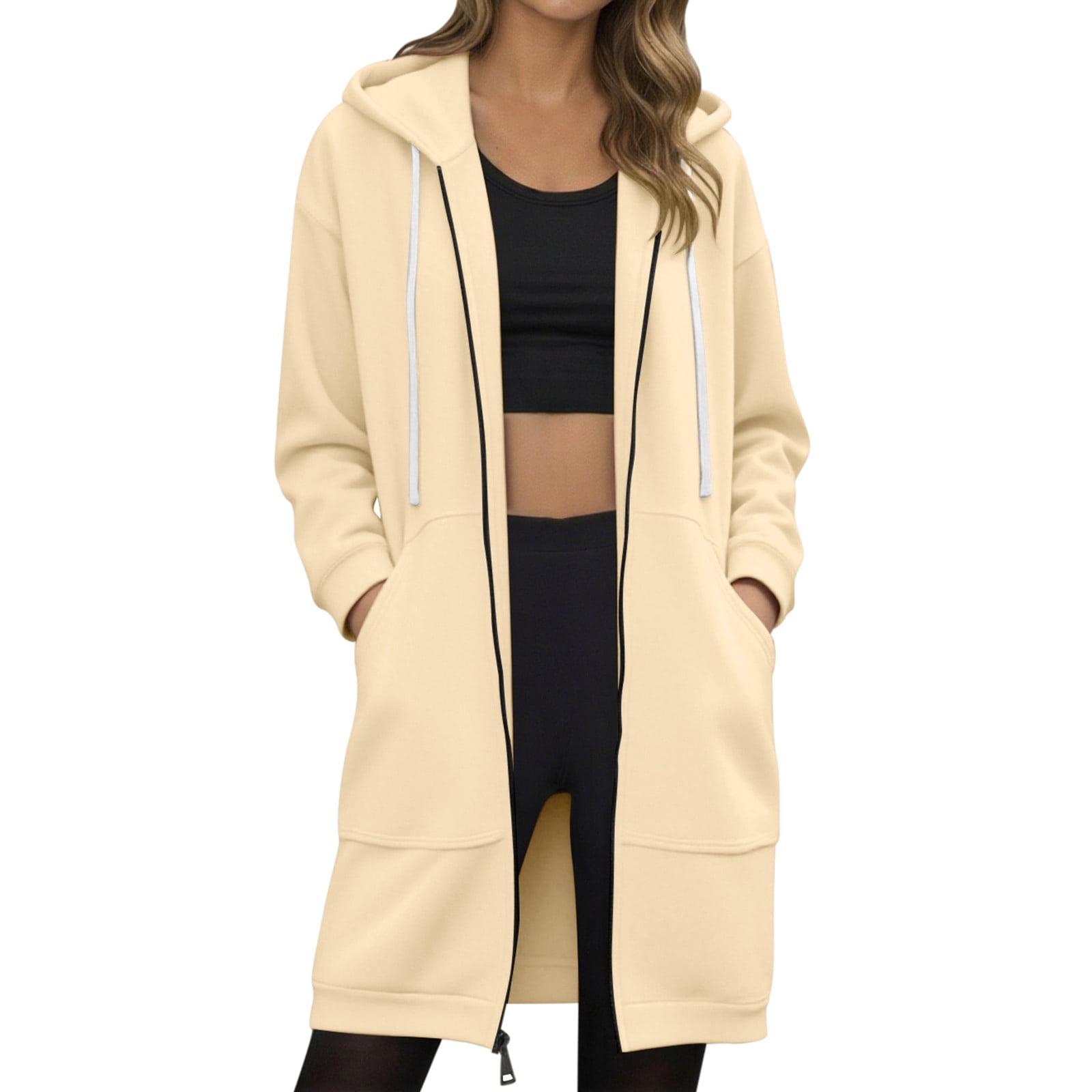 Long Hoodies for Women Zip Up Sherpa Fleece Knee Length Tunic ...