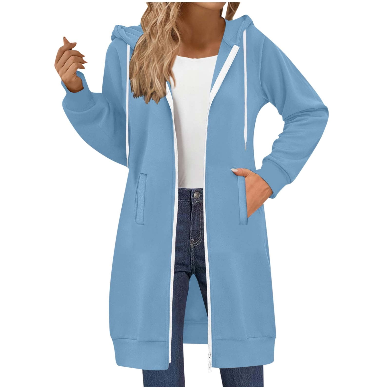 Long Hoodies for Women, Zipper Fashion Long Sweatshirts with Pocket ...