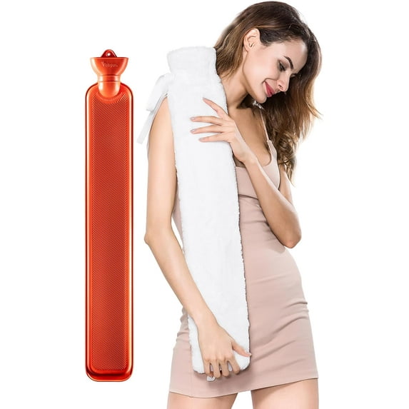 Long Hot Water Bottle with Cover, Bag for Pain Relief, Holds 70 fl oz ...