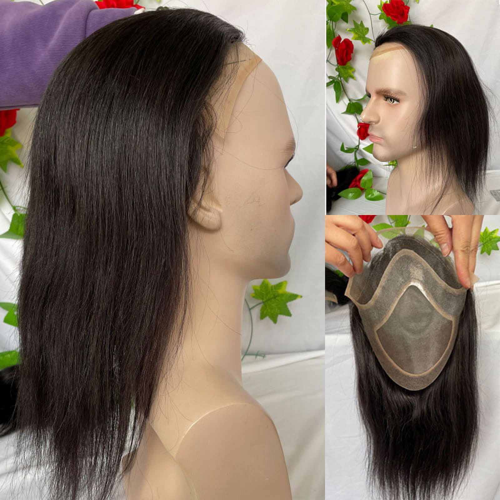 Long Human Hair Toupee for Men 12inch 10x8 Hairpieces Human Hair Mens ...