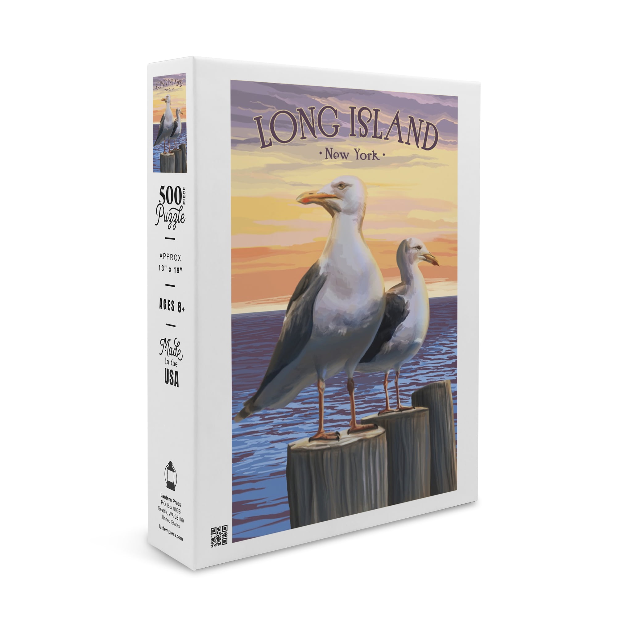 Long Island, New York, Seagulls on Pier (19x27 inches, Premium 500 ...