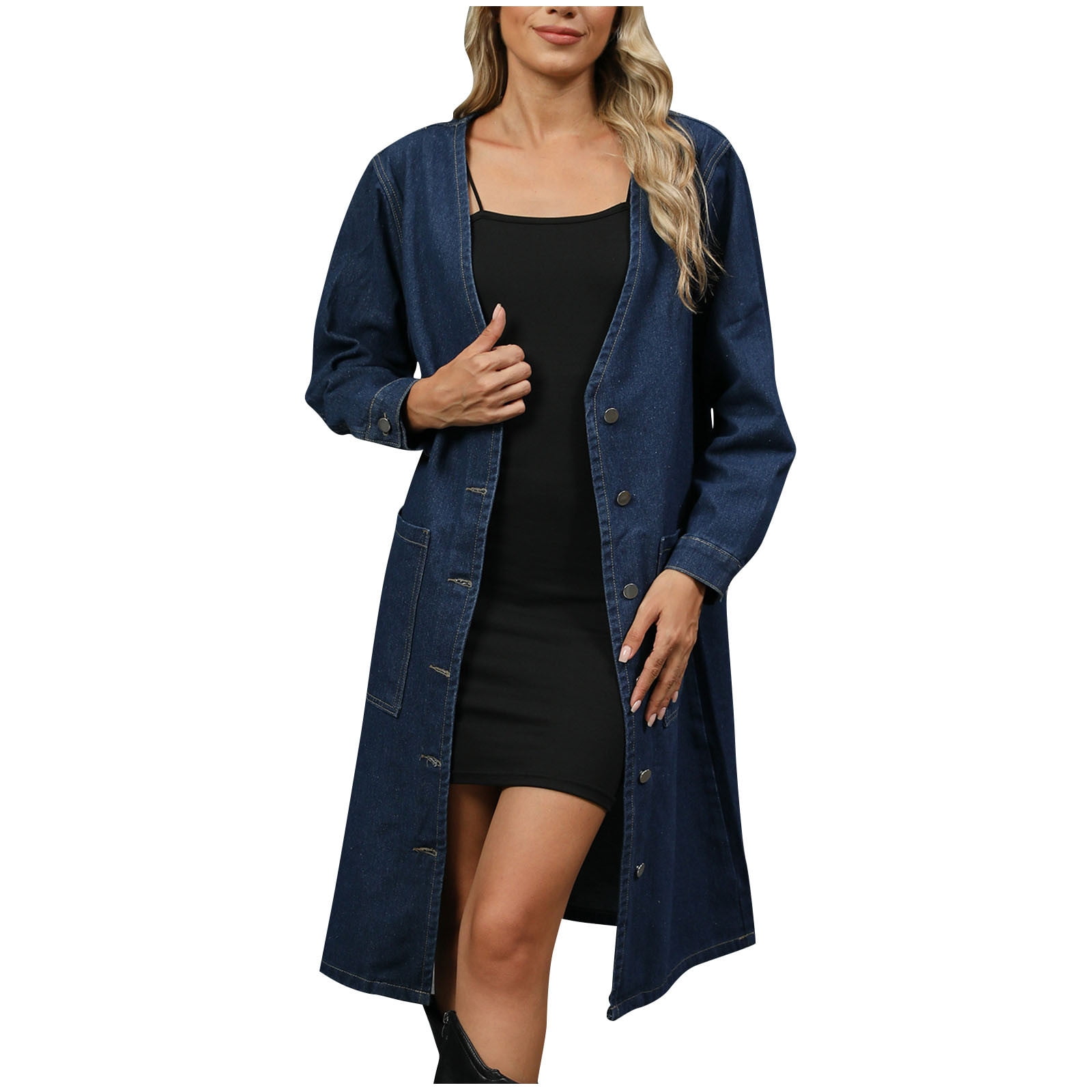Long Jean Jacket Button Down Denim Jacket Oversized Trench Coat Fall ...