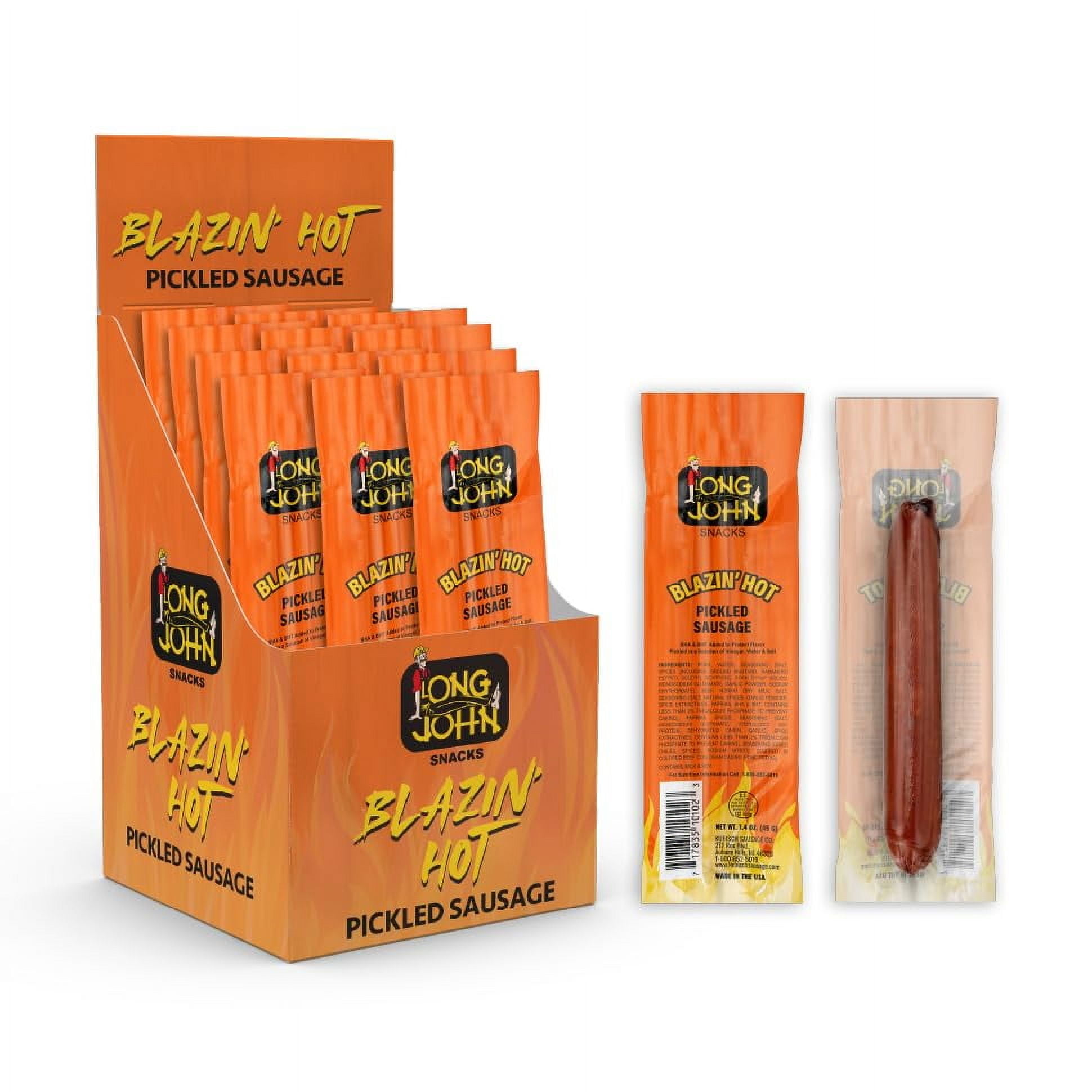 Long John Snacks Blazzin' KEF28 Hot Pickled Sausage - Pork & Beef ...