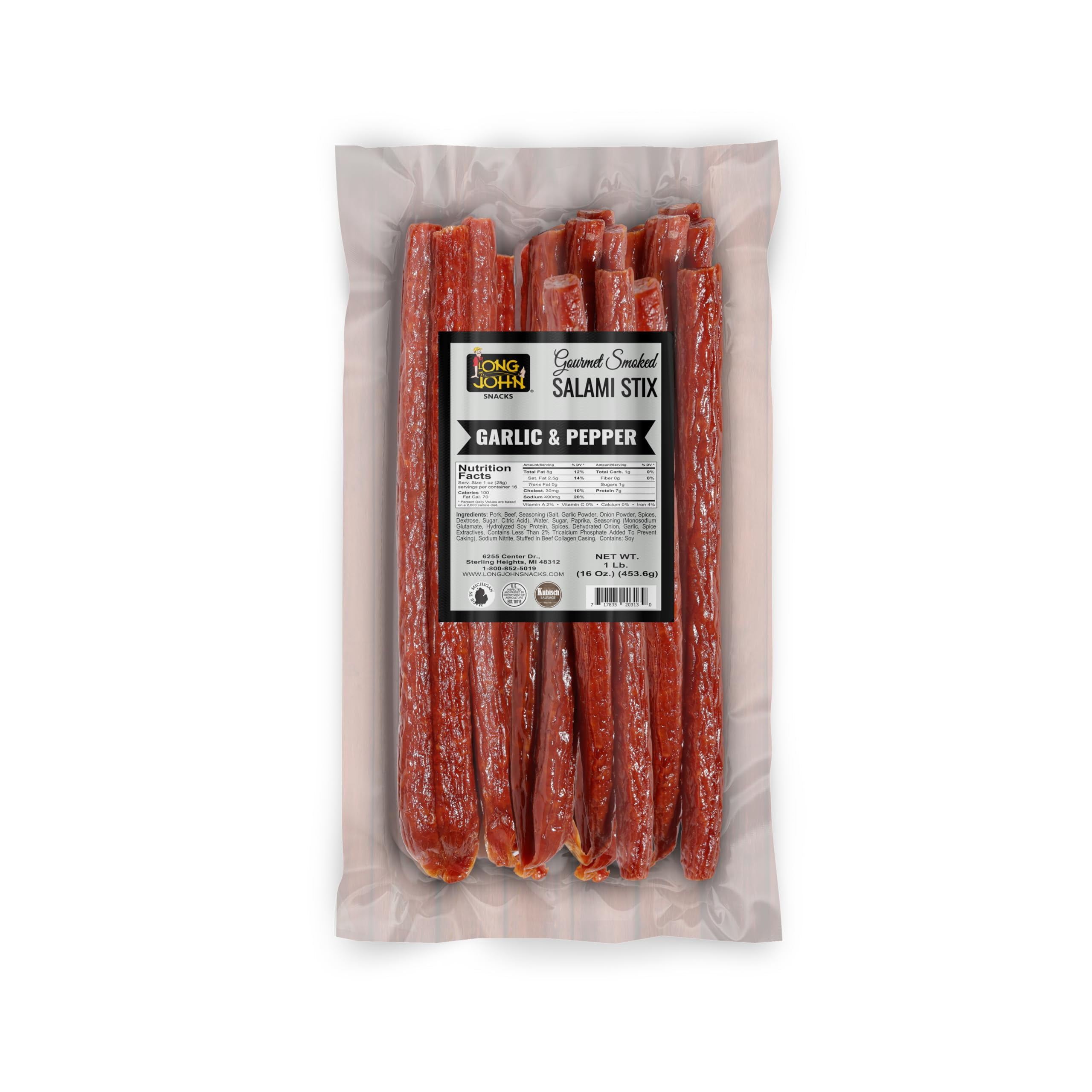 Long John Snacks Garlic ESF27 & Pepper Dried Salami Stix - Pork & Beef ...
