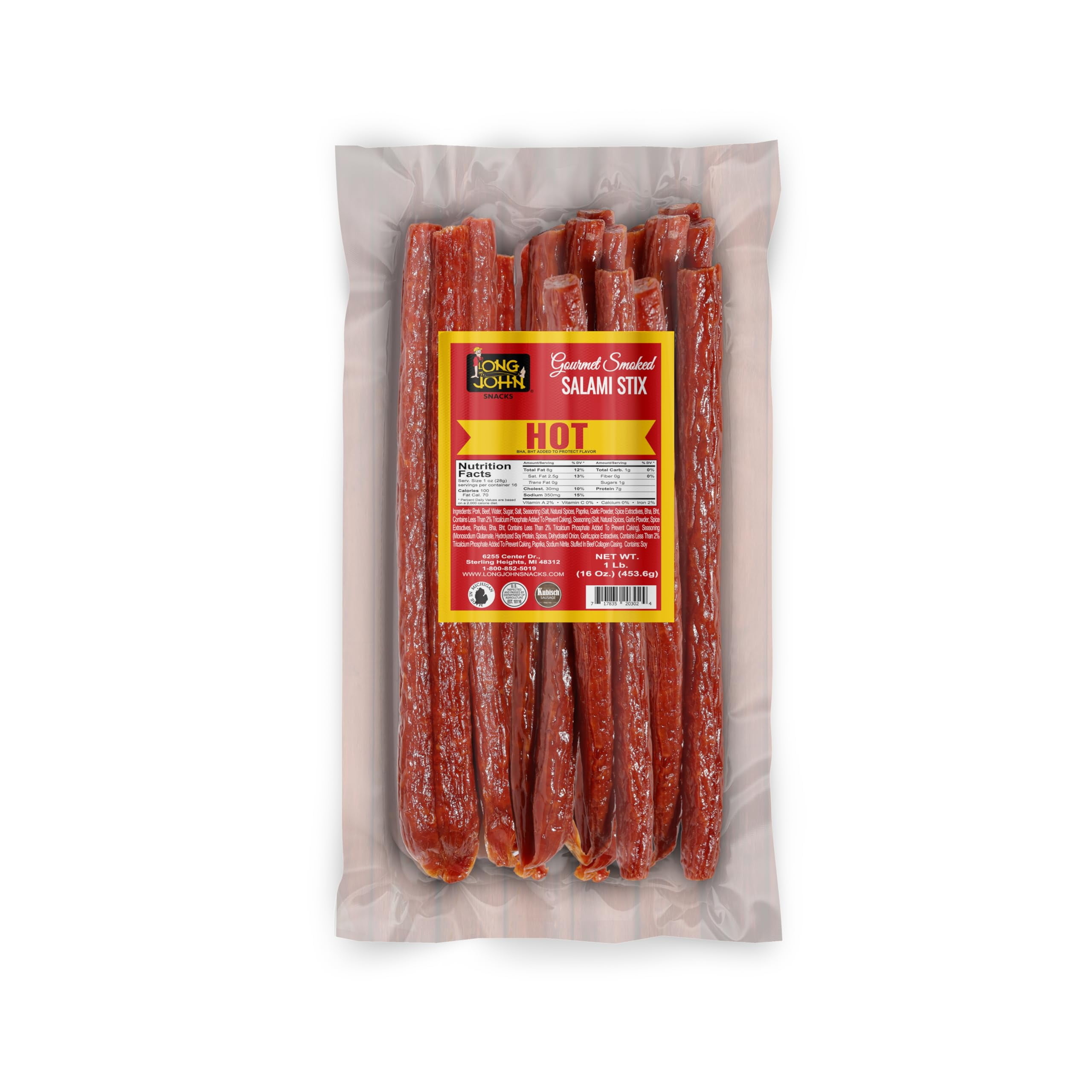 Long John Snacks Hot MFF30 Dried Salami Stix - Award-Winning Blend of ...