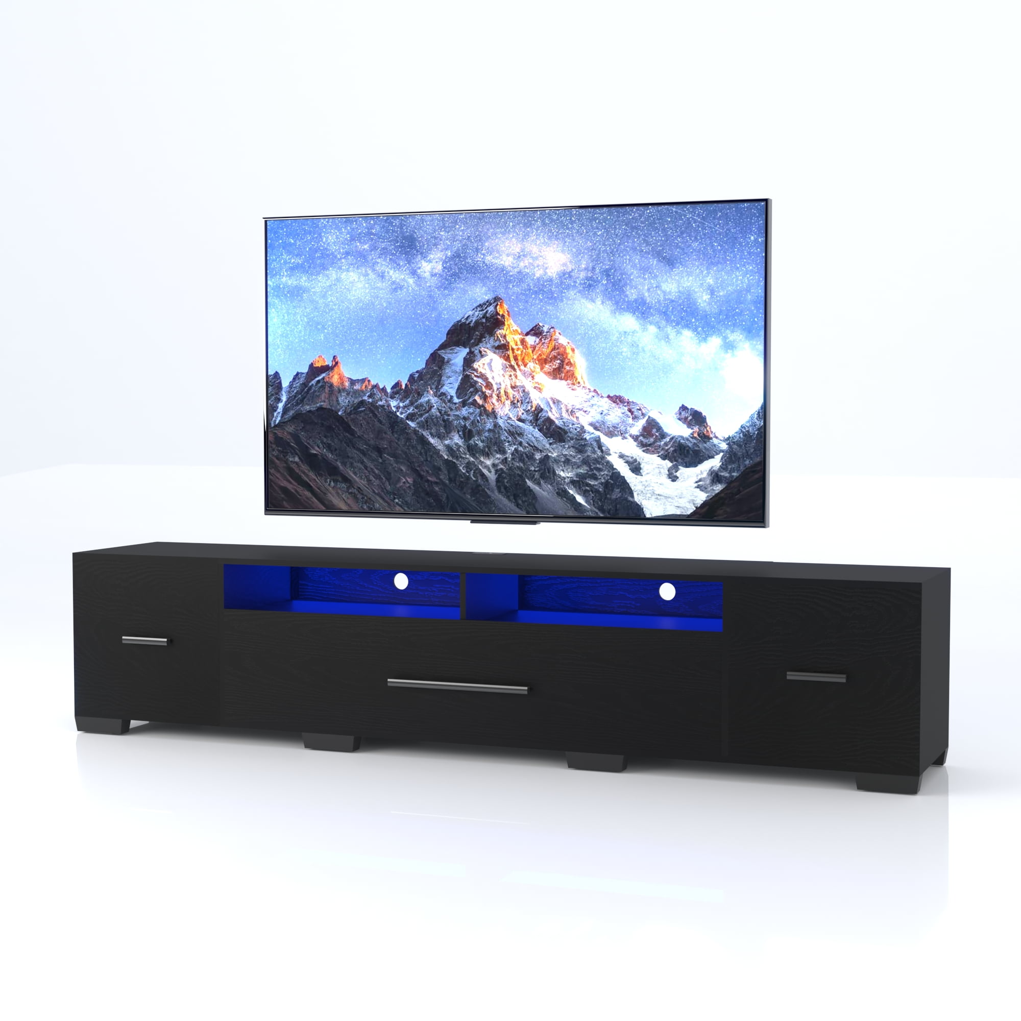 Long LED TV Stand with 4 Storage Cabinets, TV Console with Light String ...
