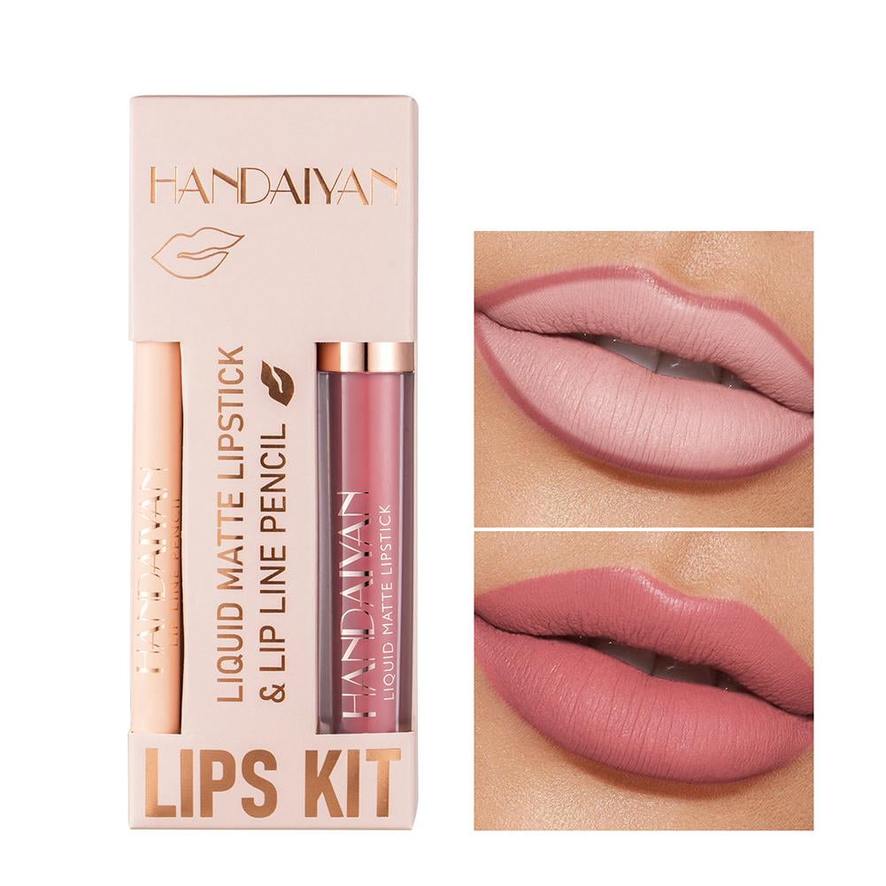 Long Lasting Non-sti Matte Liquid Lipsti Lip Gloss+Lip Liner Pencil Kit ...