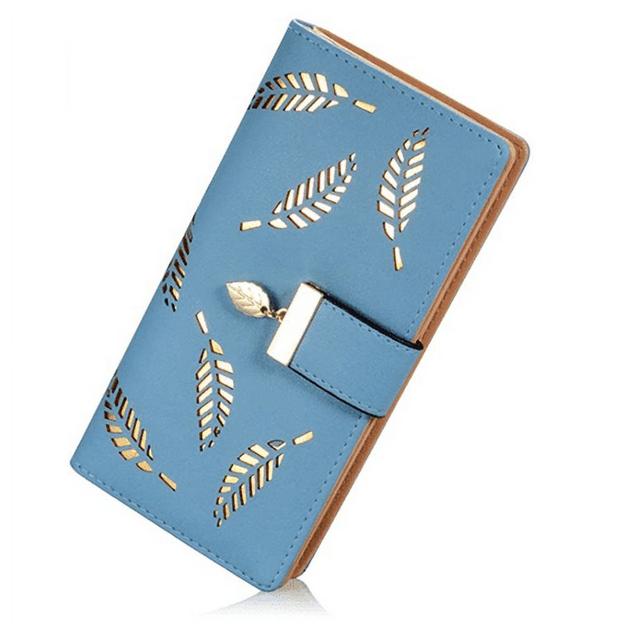 Long Leaf Bifold Wallet for Women, Lady Phone Clutch Holder, PU Leather ...