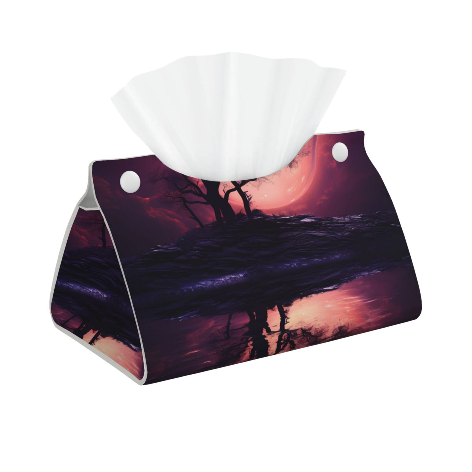 Long Leather Tissue Box Cover - Artistic Fiery Red Moon Foldable Modern ...