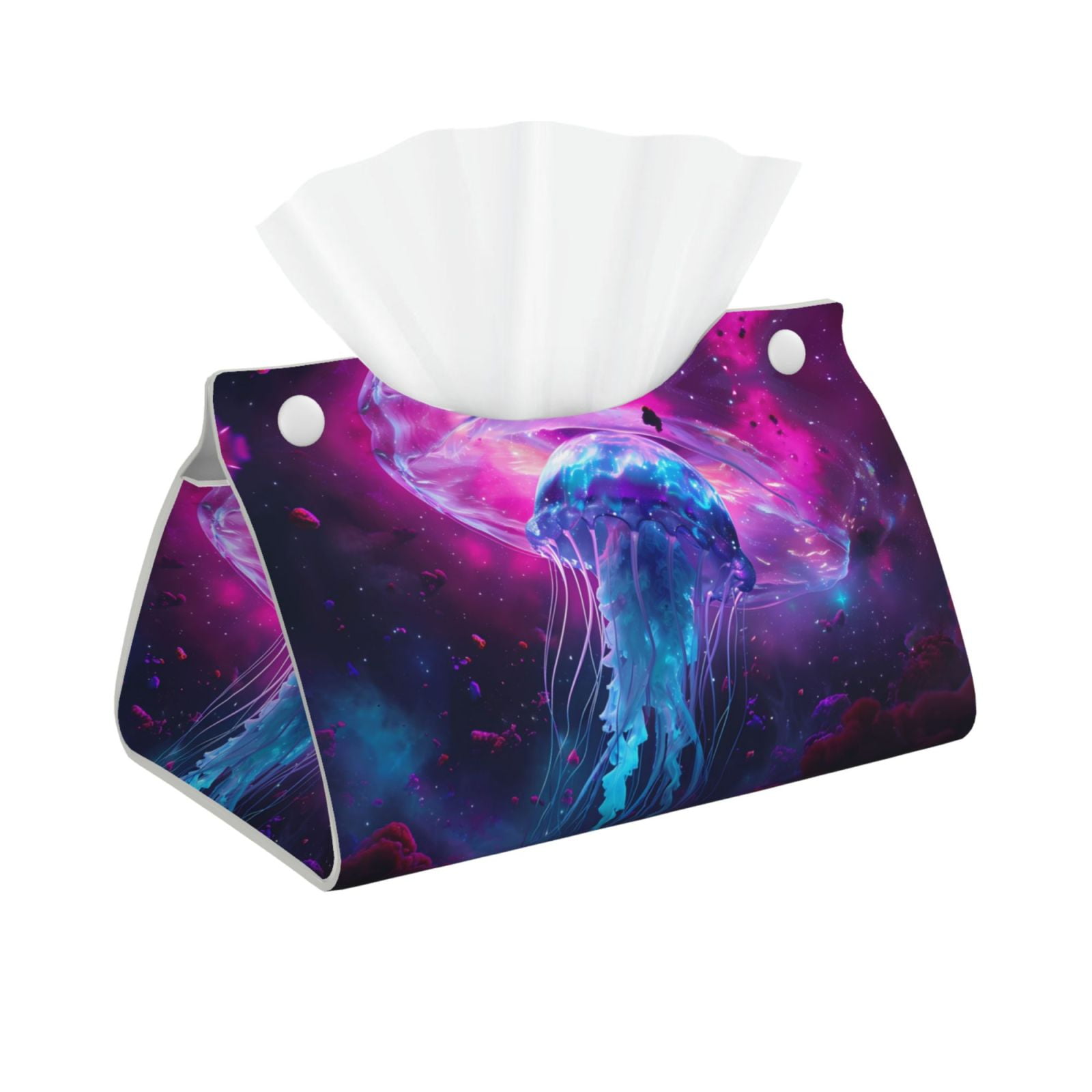 Long Leather Tissue Box Cover - Colorful sky Floating Jellyfish ...