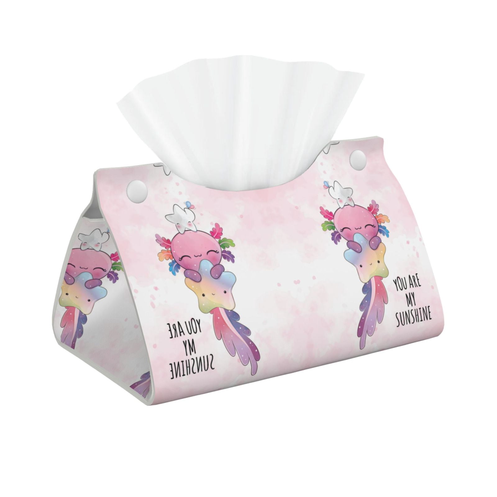 Long Leather Tissue Box Cover - Kawaii Axolotl Star Hug Foldable Modern ...