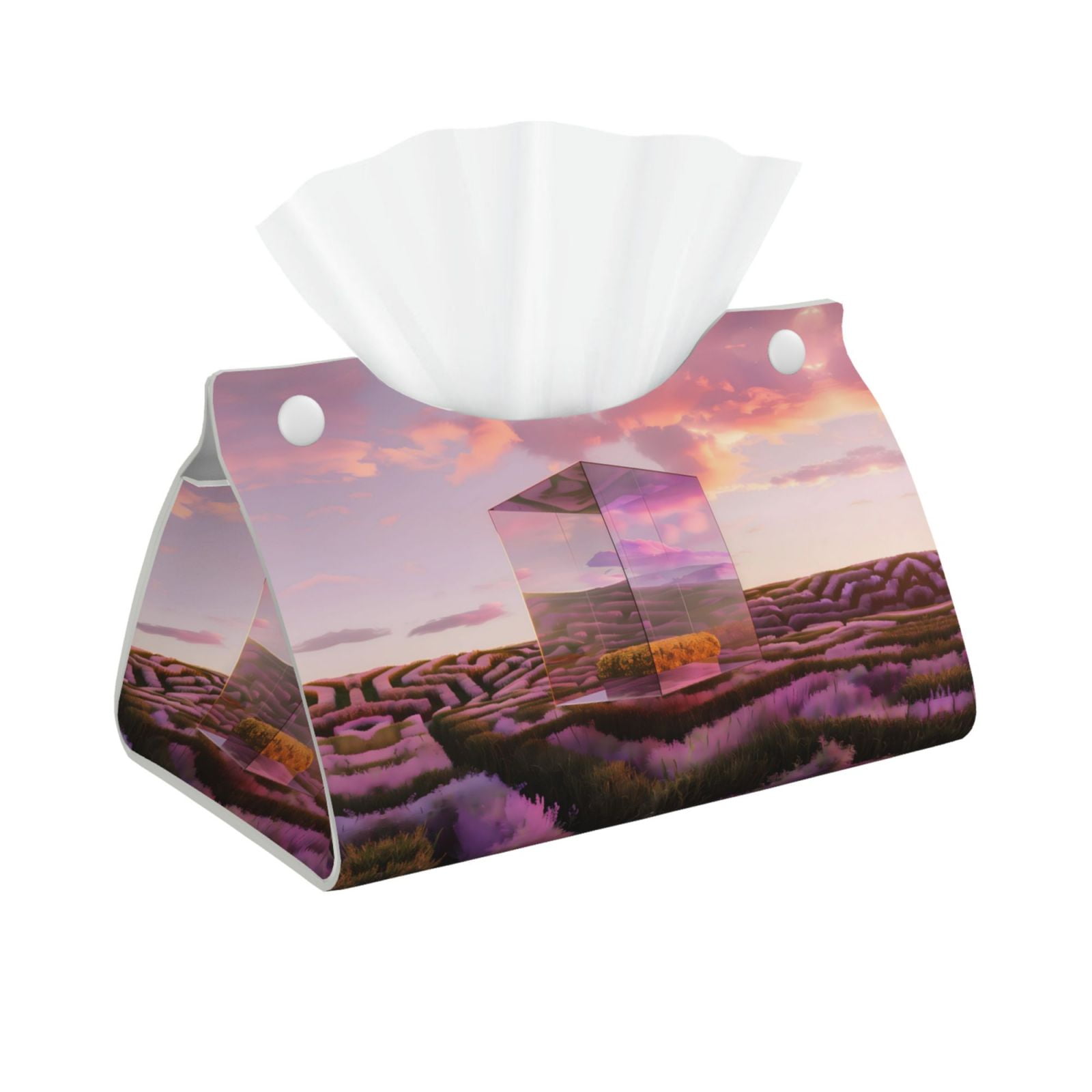 Long Leather Tissue Box Cover - Lavender Fields Mirror Cube Foldable ...