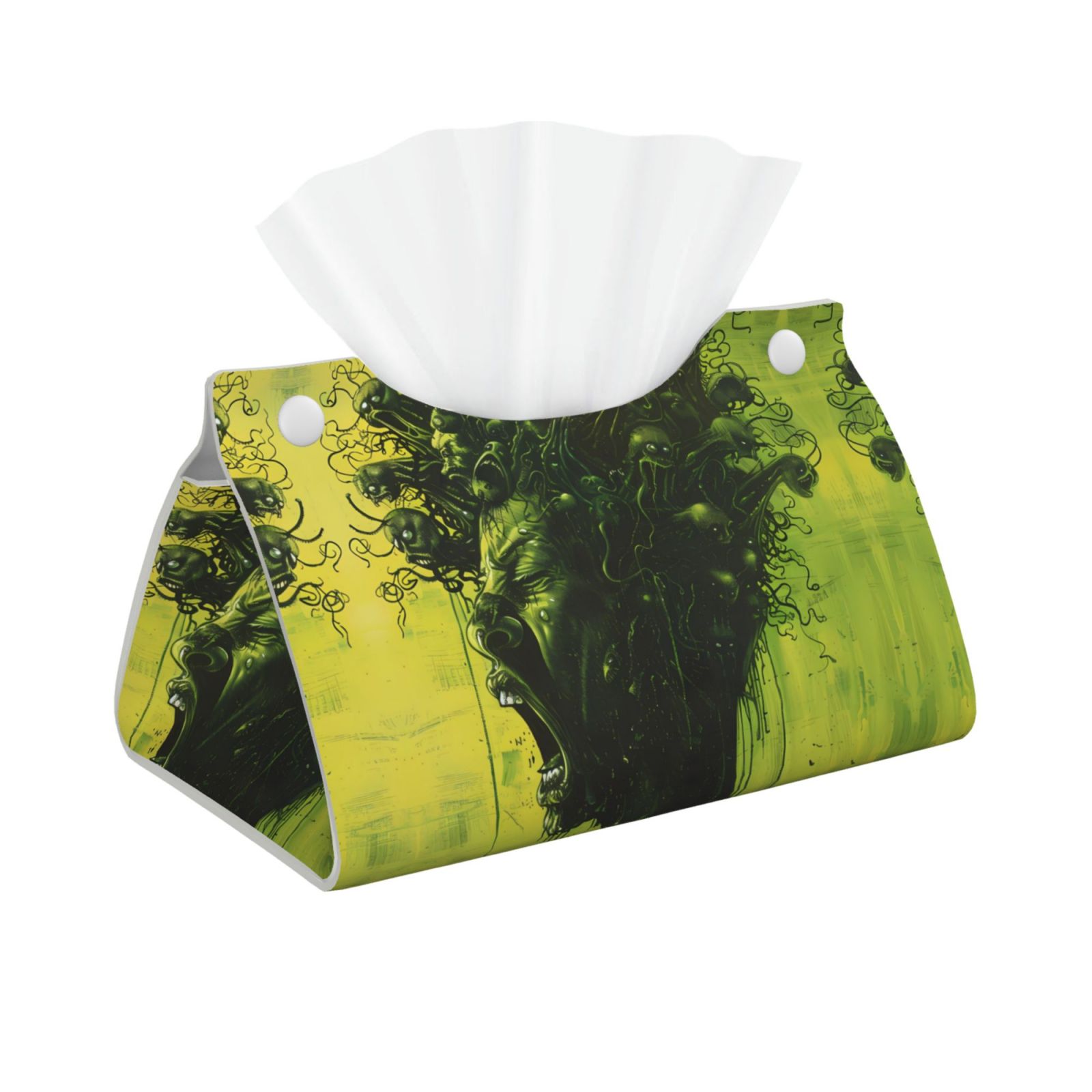 Long Leather Tissue Box Cover - Screaming Horror Art Foldable Modern ...