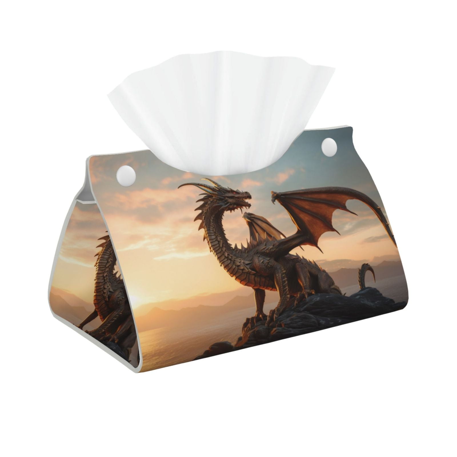 Long Leather Tissue Box Cover - Sky Sunset Bronze Dragon Foldable ...