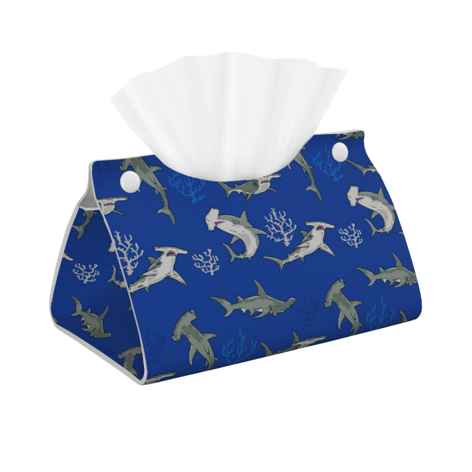 Long Leather Tissue Box Cover - Undersea coral hammerhead shark ...