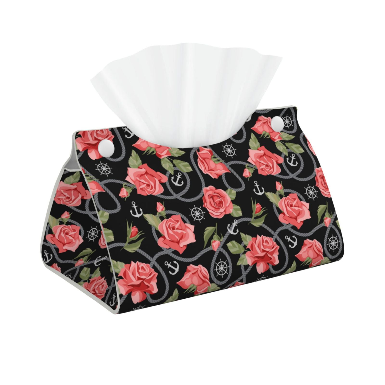 Long Leather Tissue Box Cover - trendy red roses anchor black Foldable ...