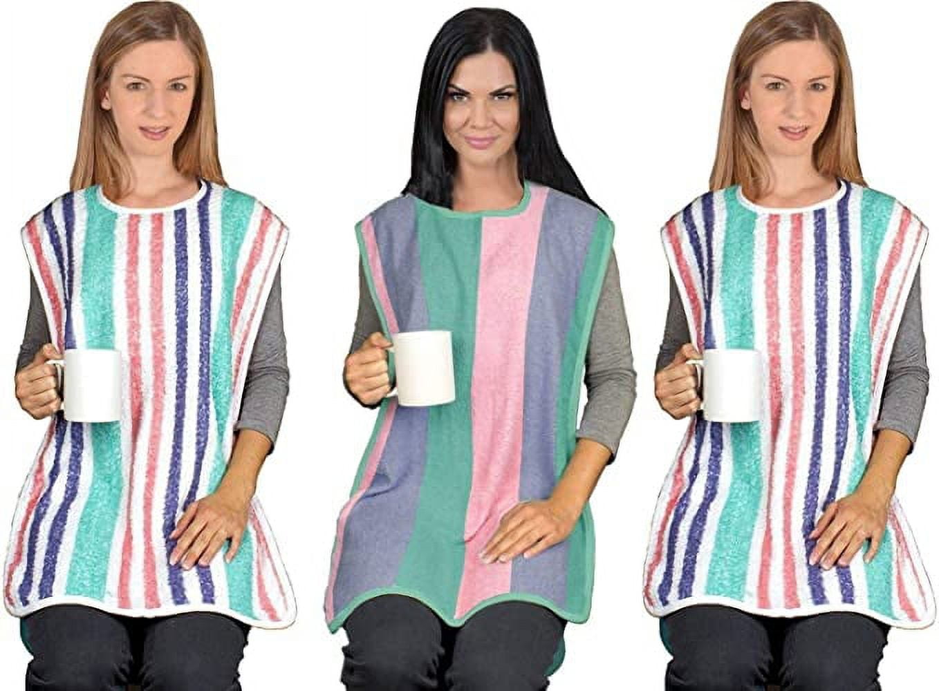 Washable Extra Long Adult Bibs 3-Pack, Large Clothing Protectors, 18x34 ...