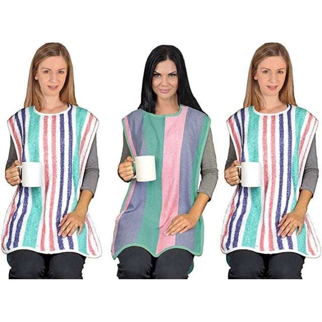 Washable Extra Long Adult Bibs 3-Pack, Large Clothing Protectors, 18x34 ...